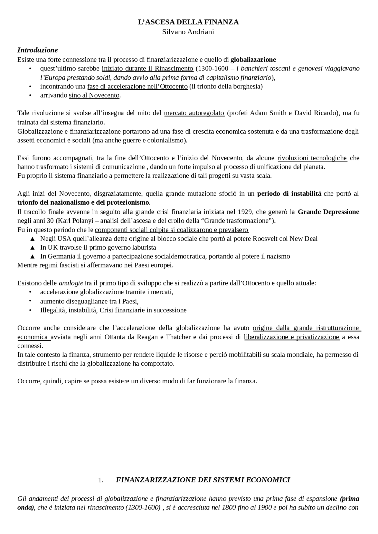 Lascesa Della Finanza Riassunto Cap 1 2 Docsity