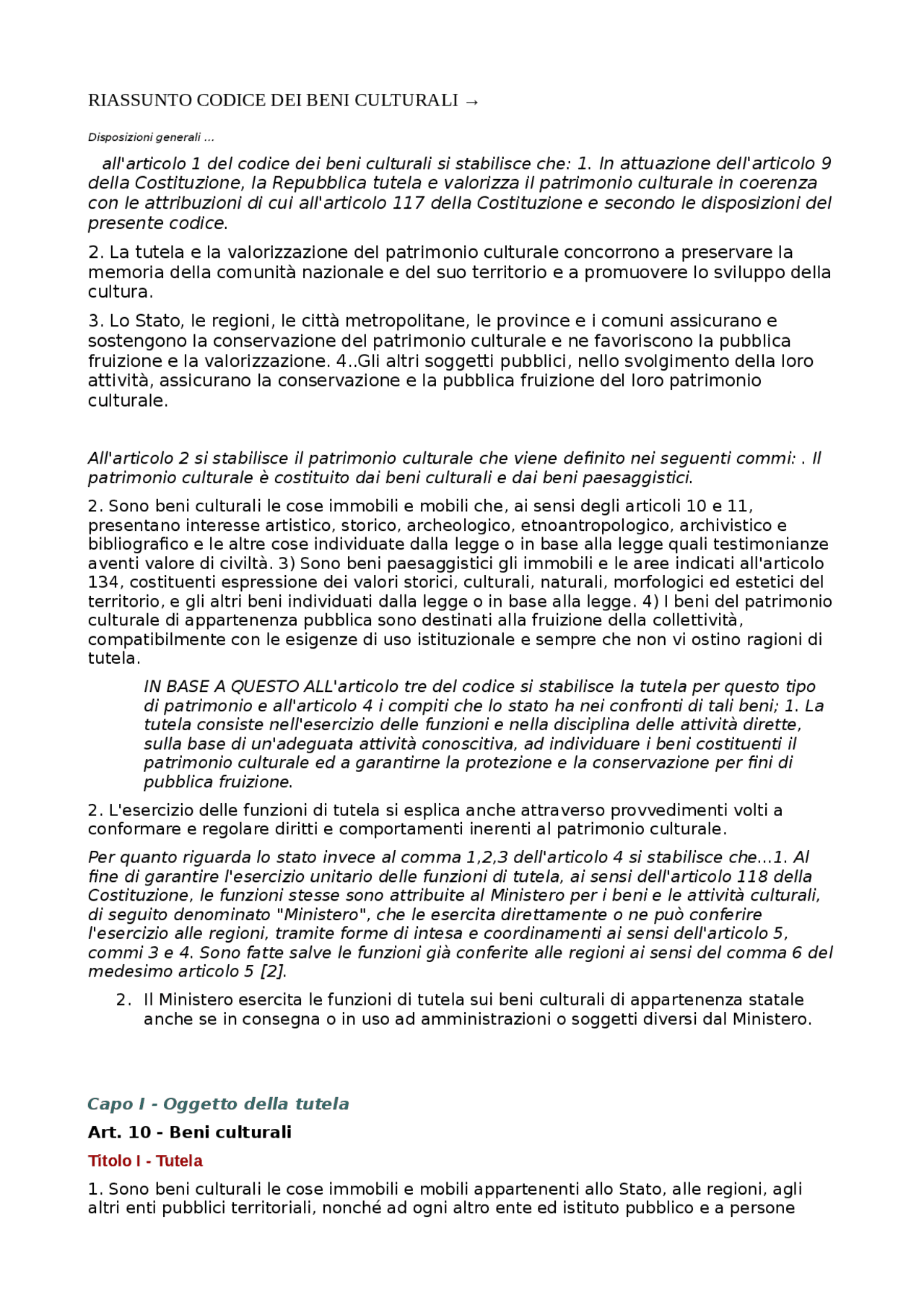 Codice Dei Beni Culturali Aggiornata Docsity