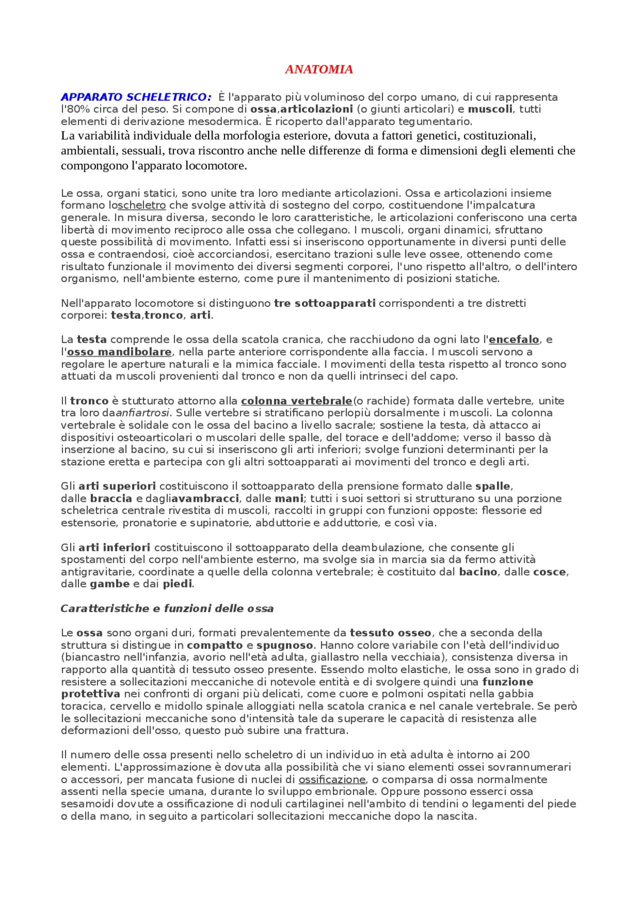 Riassunti Brevi Di Anatomia Docsity