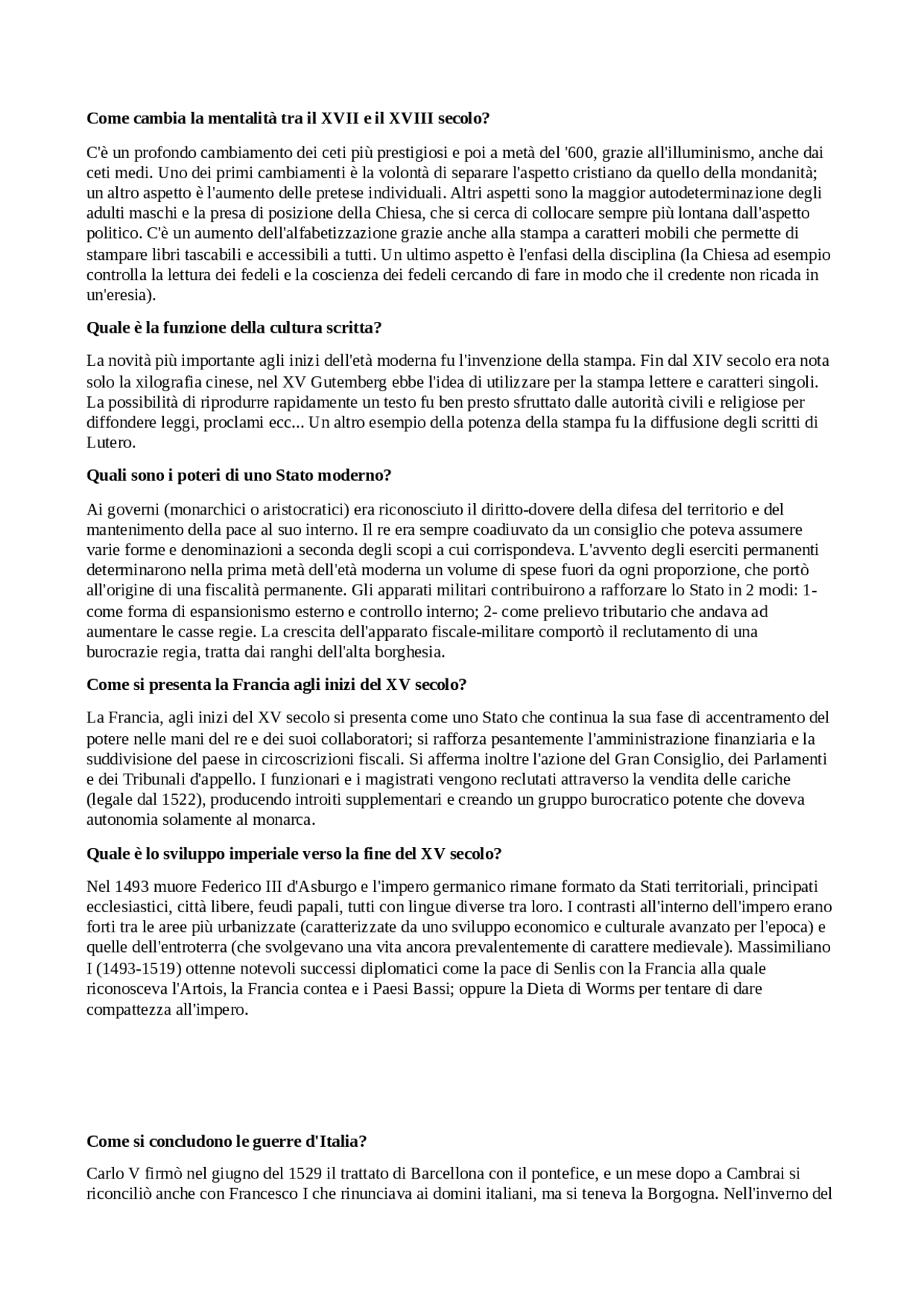 Domande E Risposte Esame Di Storia Moderna Prove Desame Di Storia