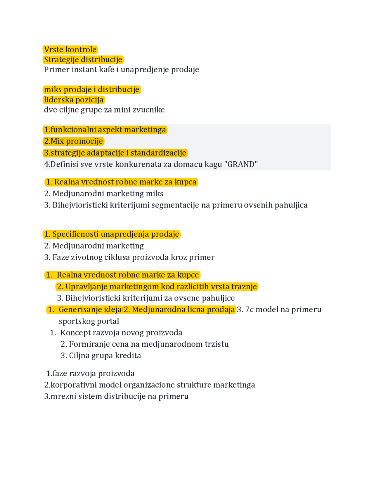 Marketing - kombinacije pitanja | Exams Marketing | Docsity