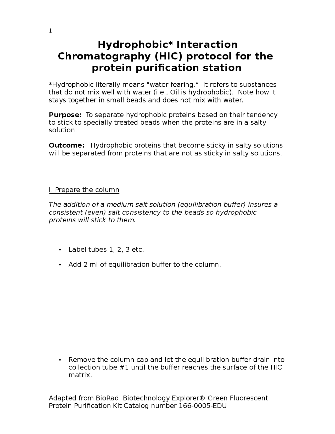 Hic protocol GFP PROTEIN esperimento - Docsity