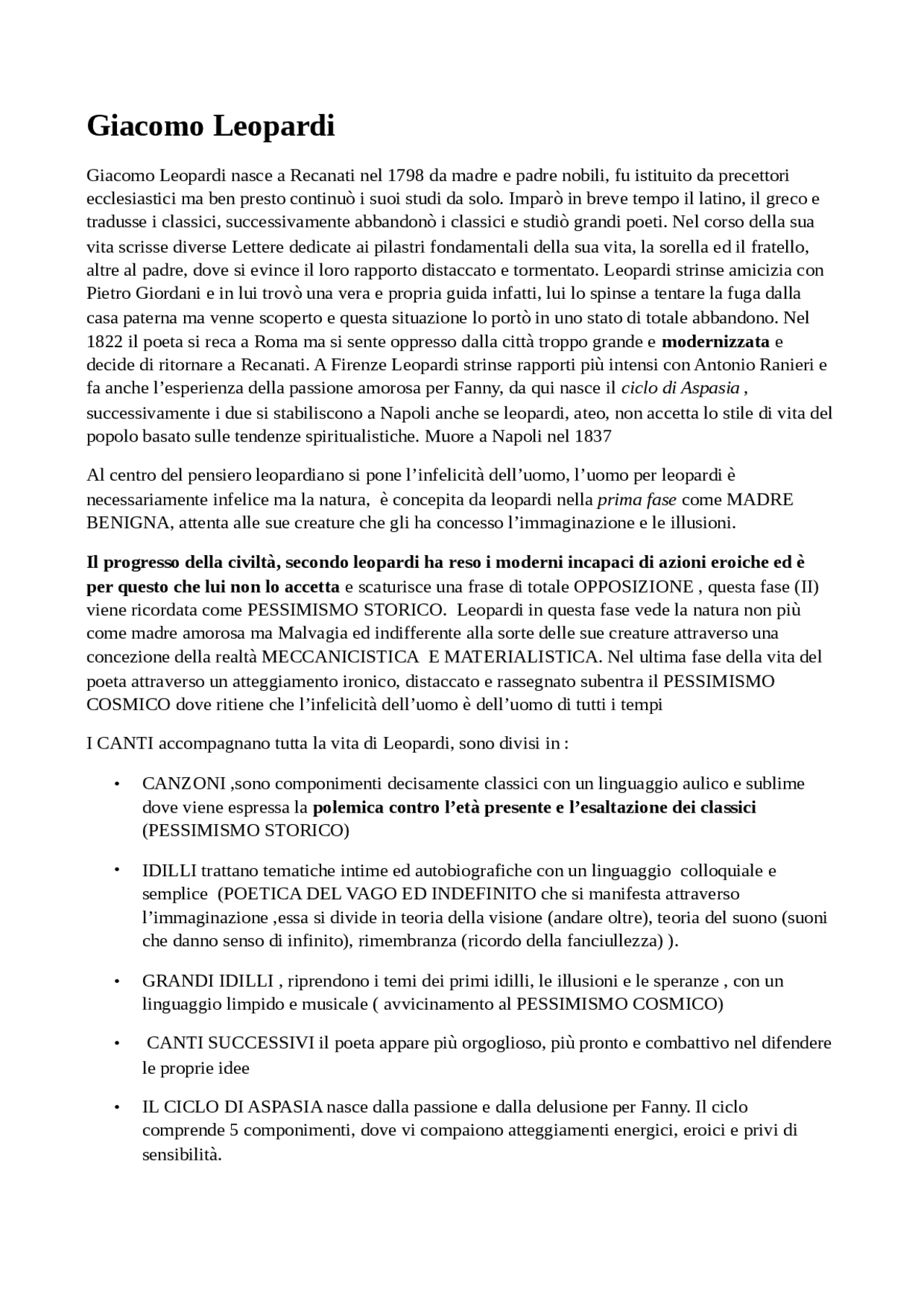 GIACOMO LEOPARDI LEZ1 - Docsity