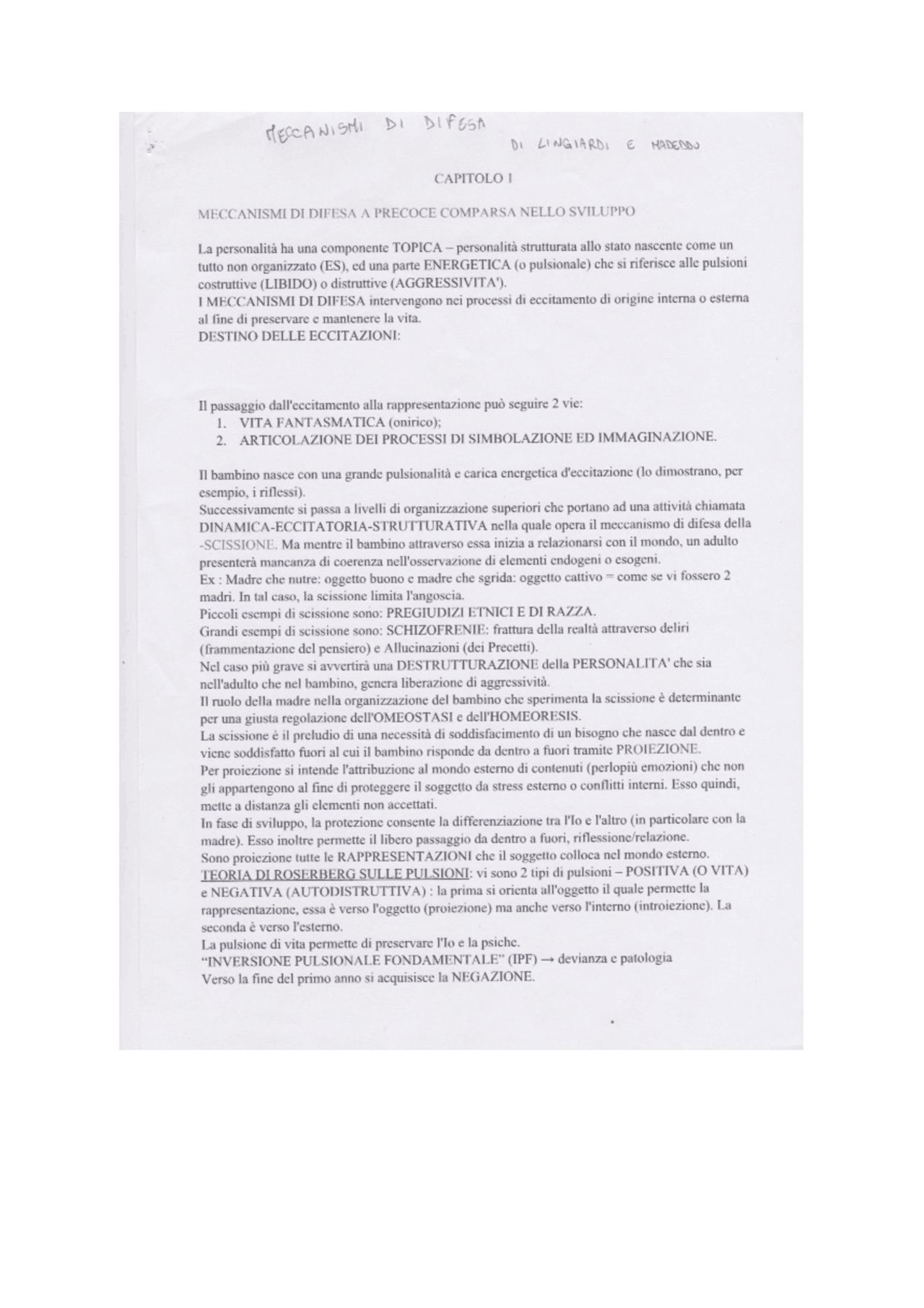 Meccanismi Di Difesa Di Lingiardi E Madeddu Docsity