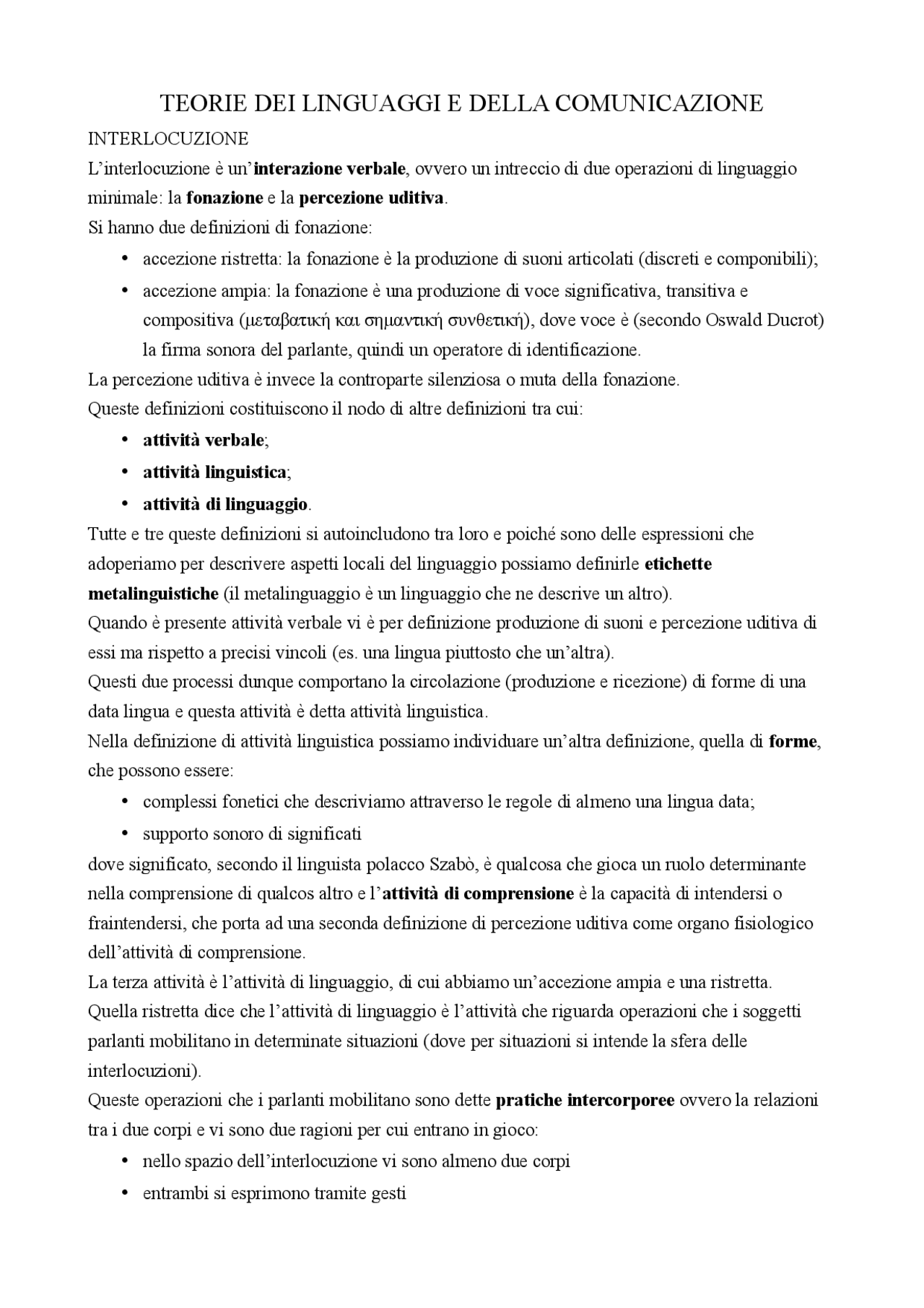 Teoria Dei Linguaggi E Della Comunicazione Docsity