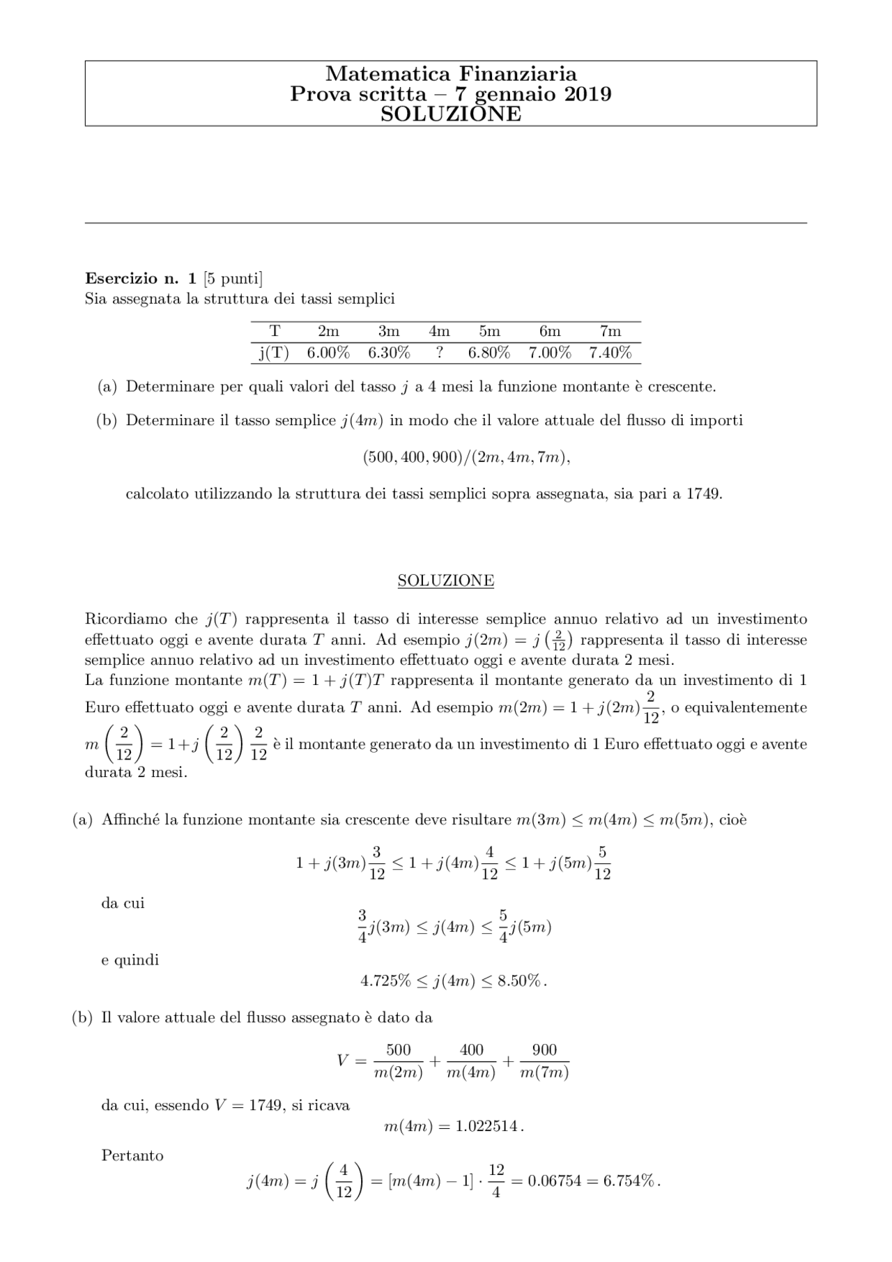 MATEMATICA FINANZIARIA - Docsity