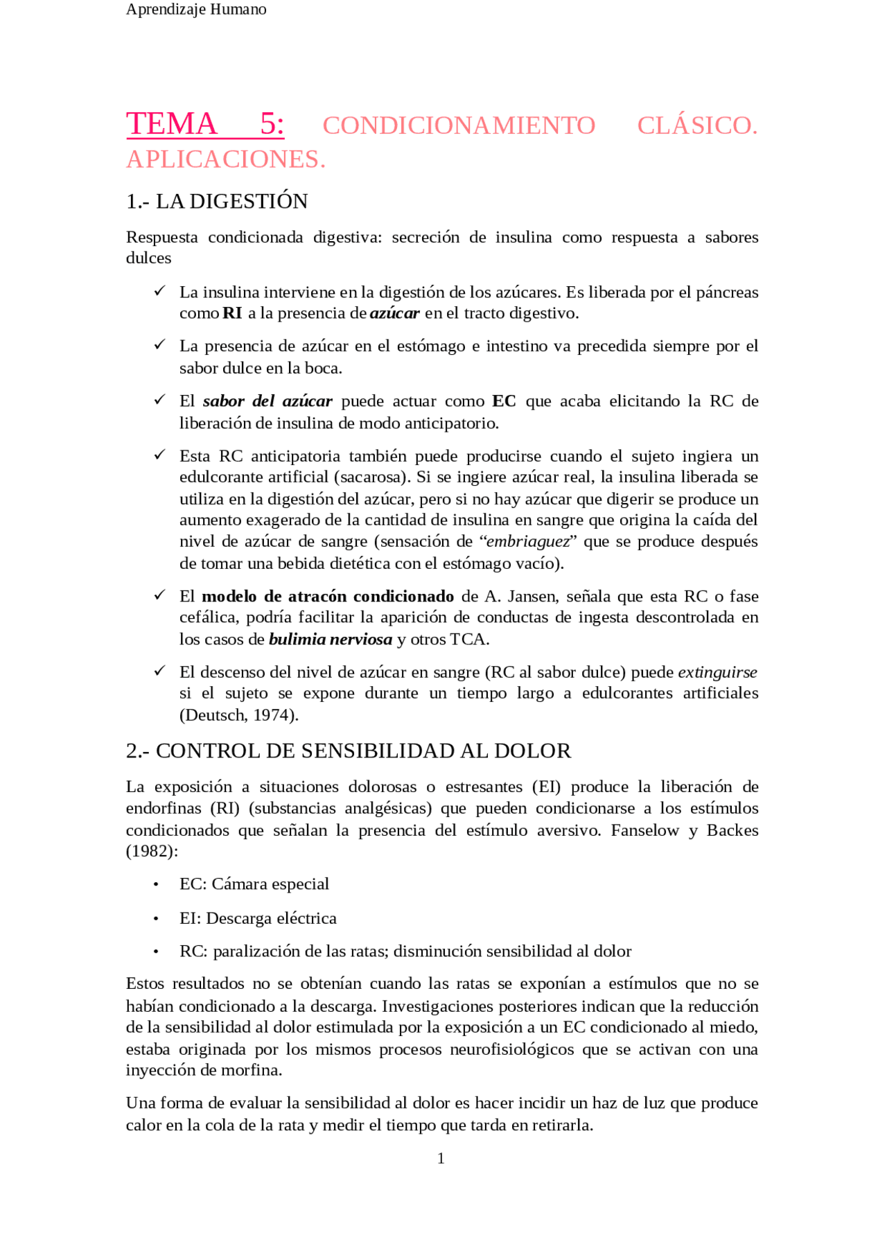 Aprendizaje Humano: Condicionamiento Clásico y Aplicaciones | Apuntes ...