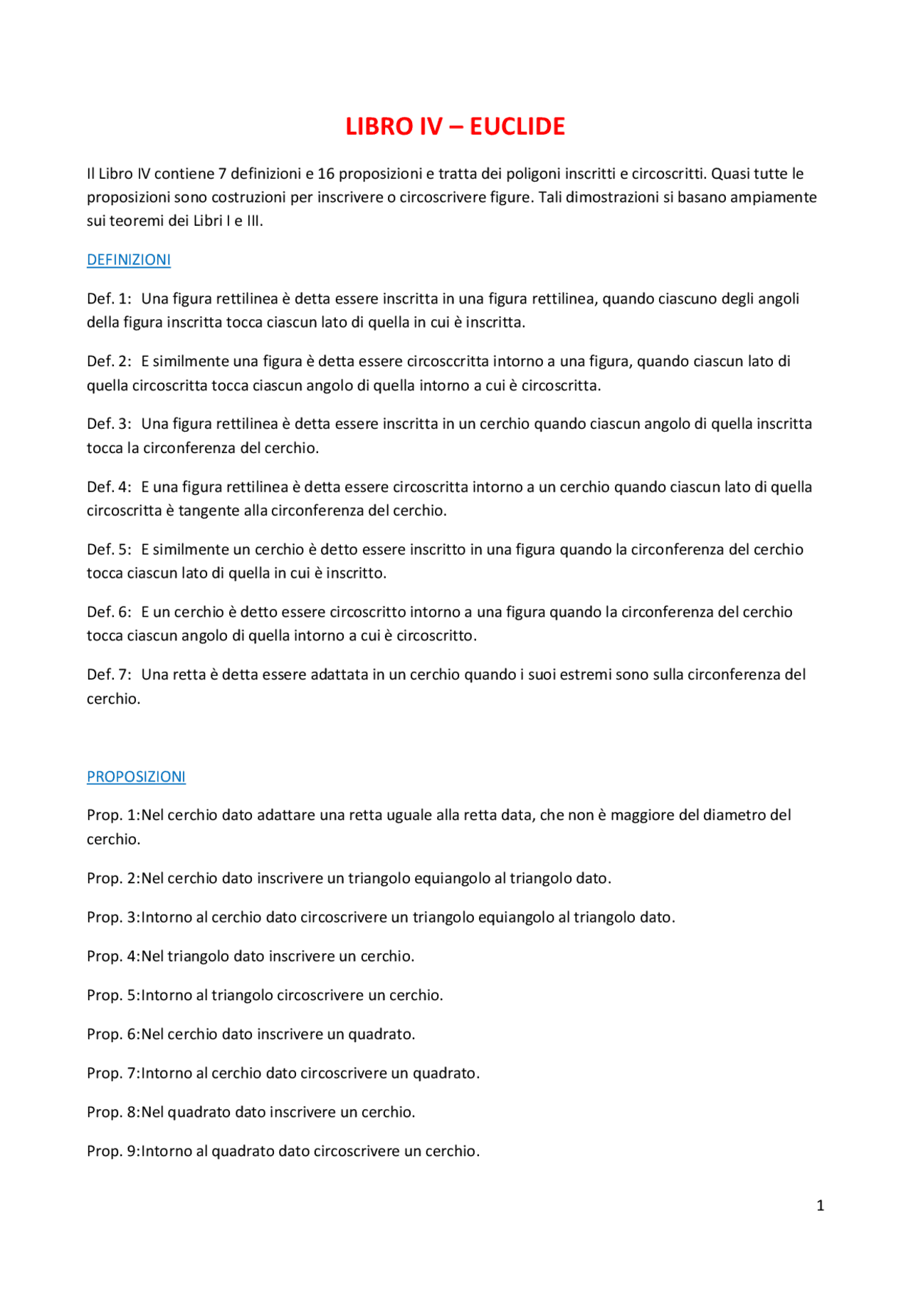 Libro IV Euclide: elementi | Appunti di Geometria | Docsity