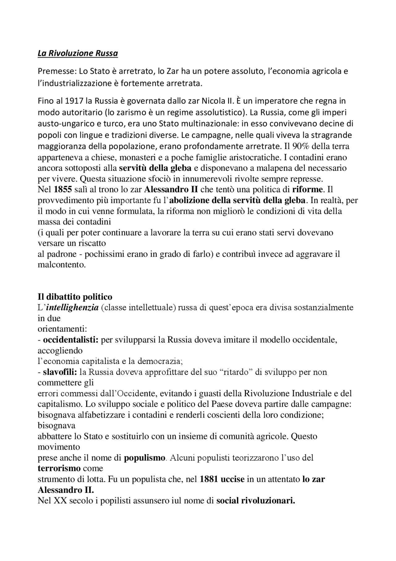 La Rivoluzione Russa Docsity