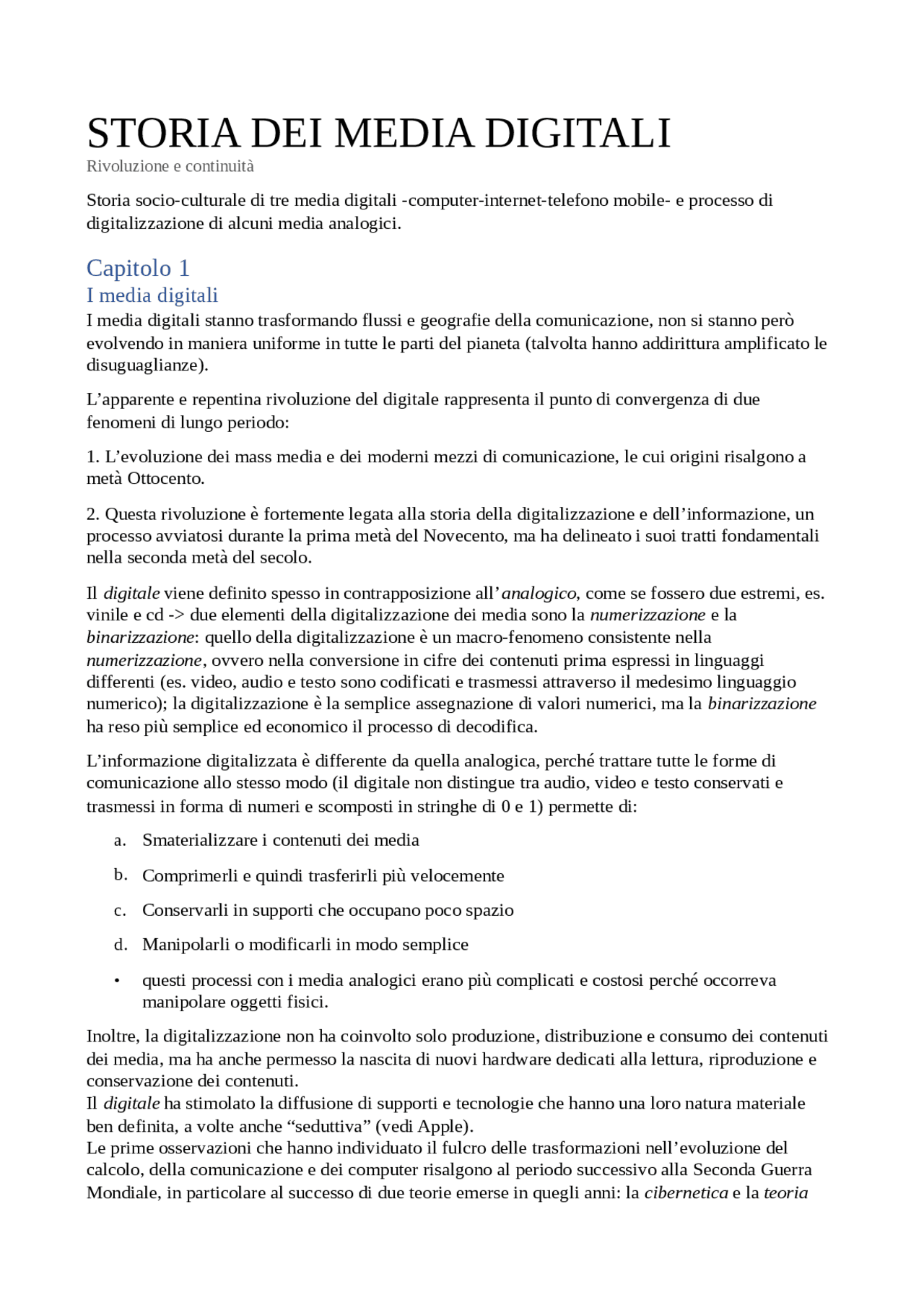 Riassunto Libro Storia Dei Media Digitali Docsity