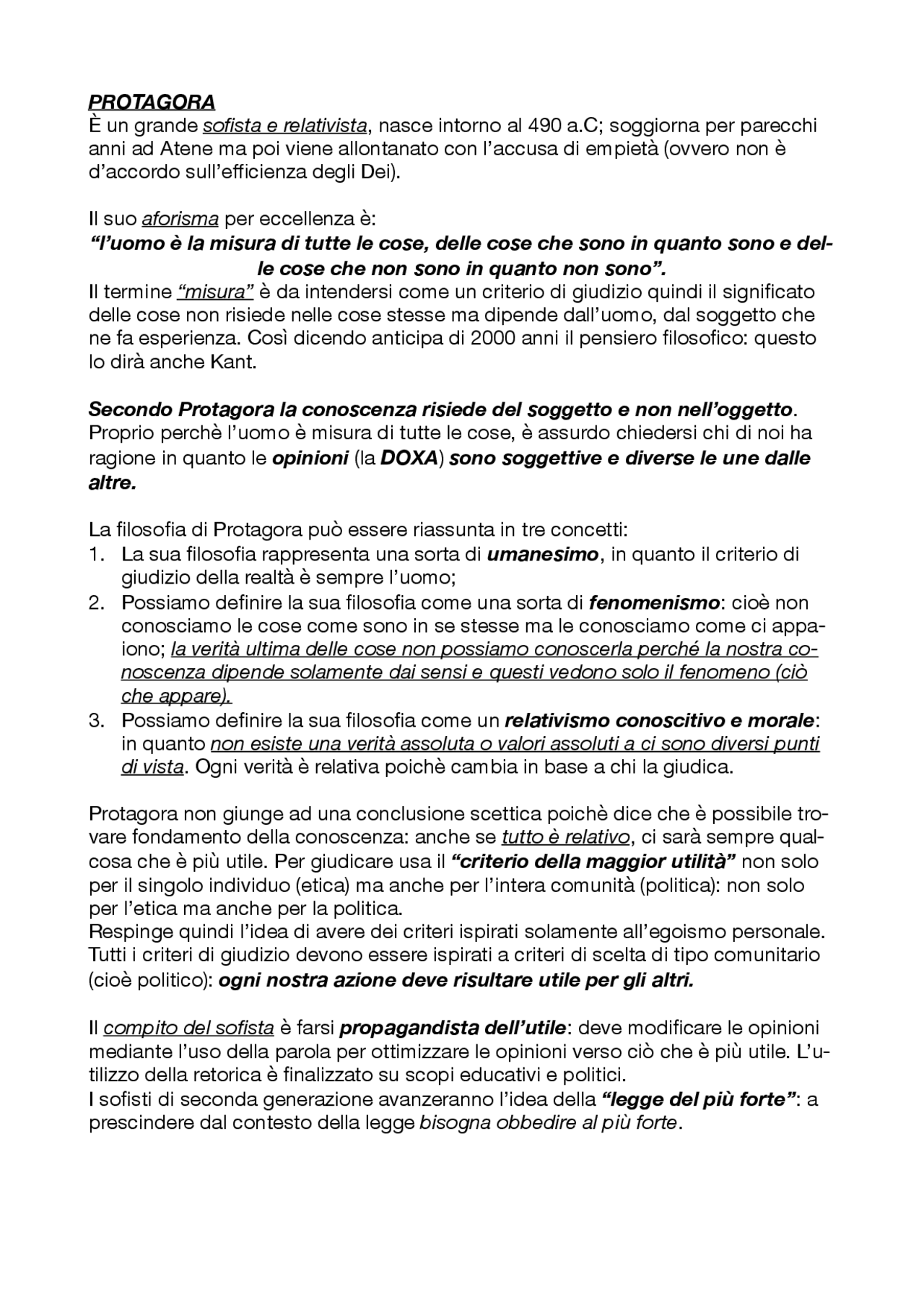 Protagora E Gorgia Appunti Della Lezione Docsity