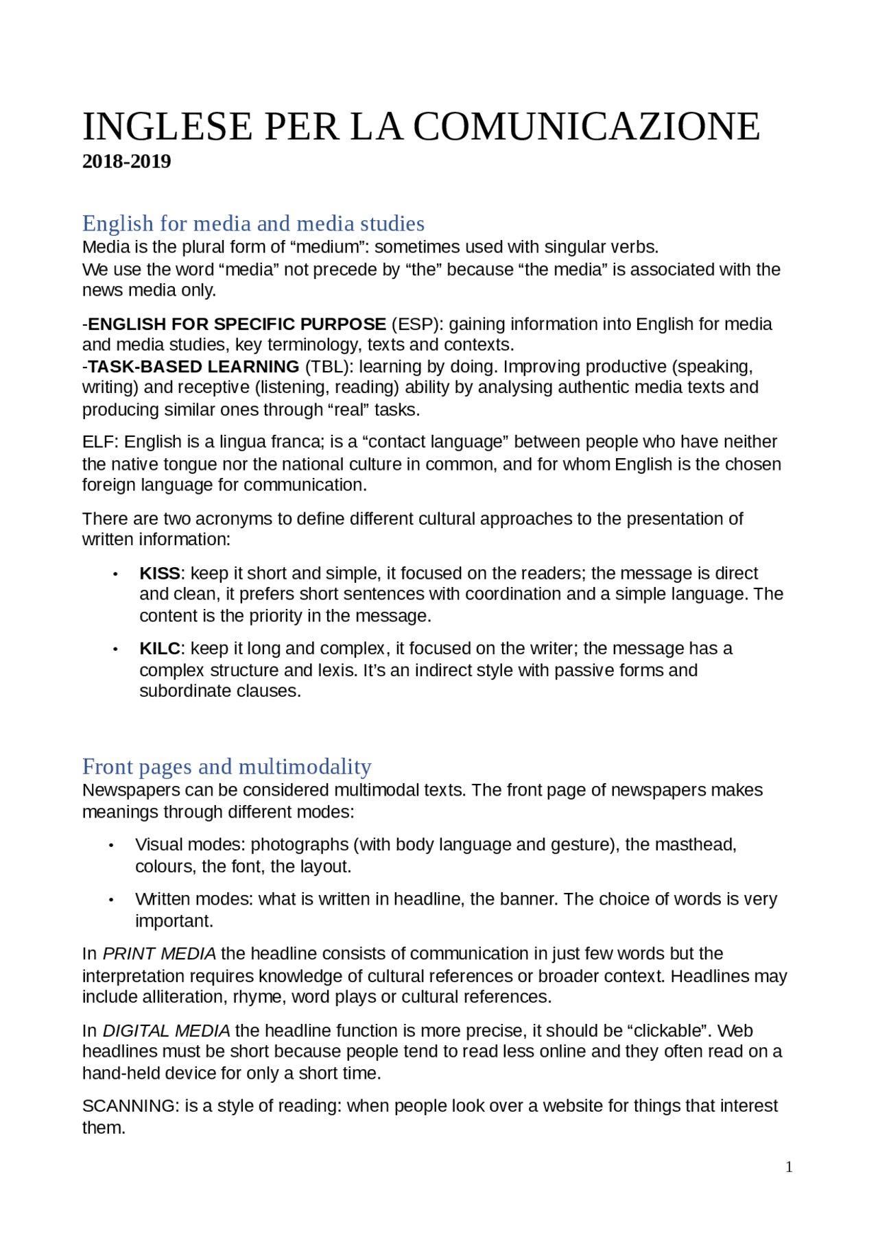 English for Media and Media Studies - Docsity