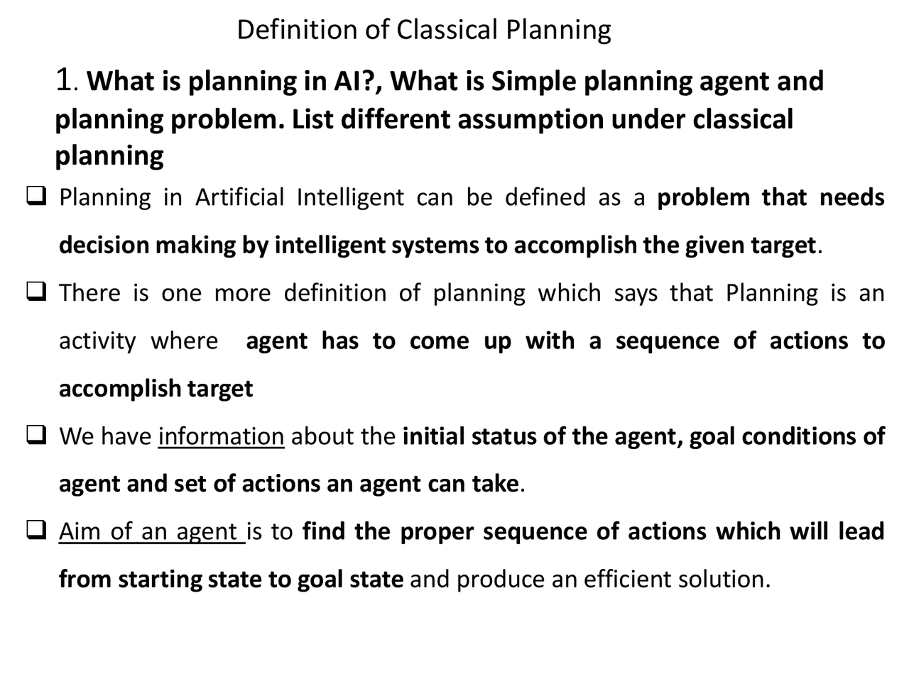 Definition of Classical Planning - Docsity