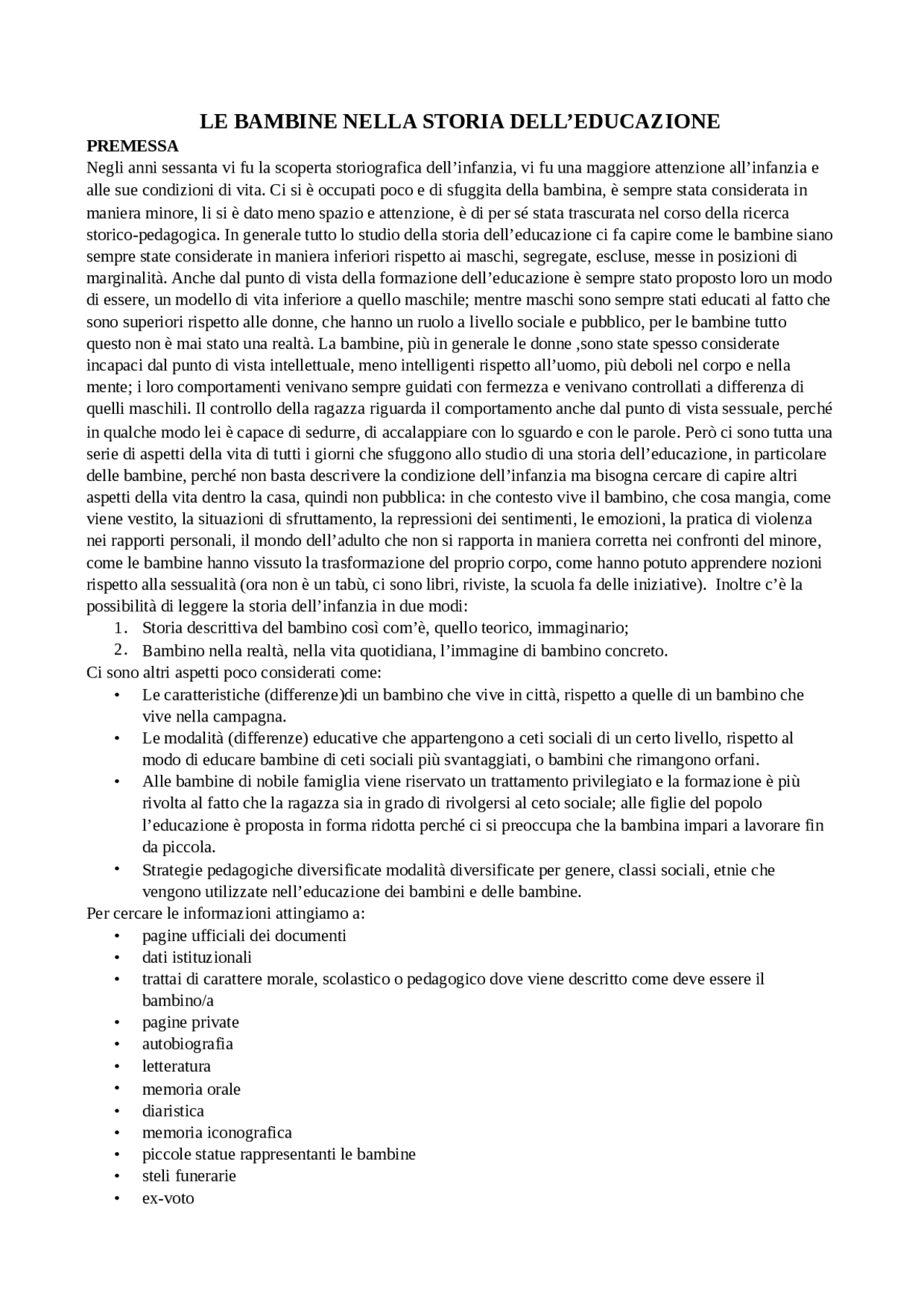 Le Bambine Nella Storia Delleducazione Docsity