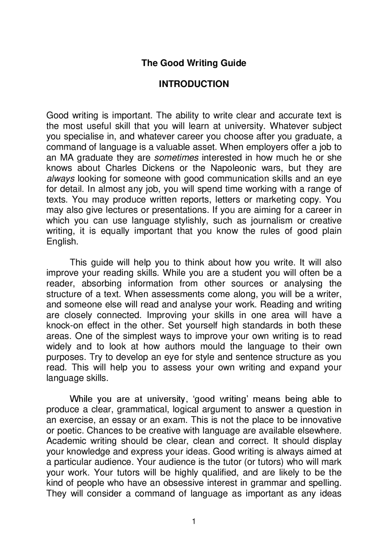 Good writing guide about the art of good writing for university ...