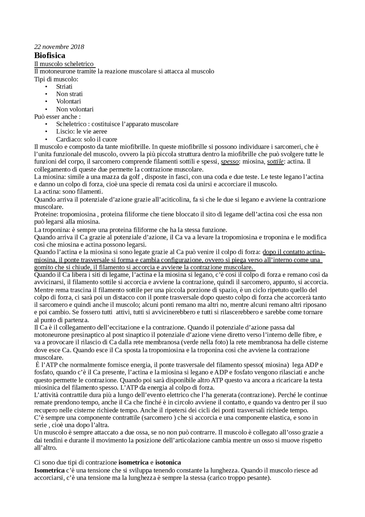 Appunti Biofisica Del Primo Anno Di Scienze Motorie Docsity
