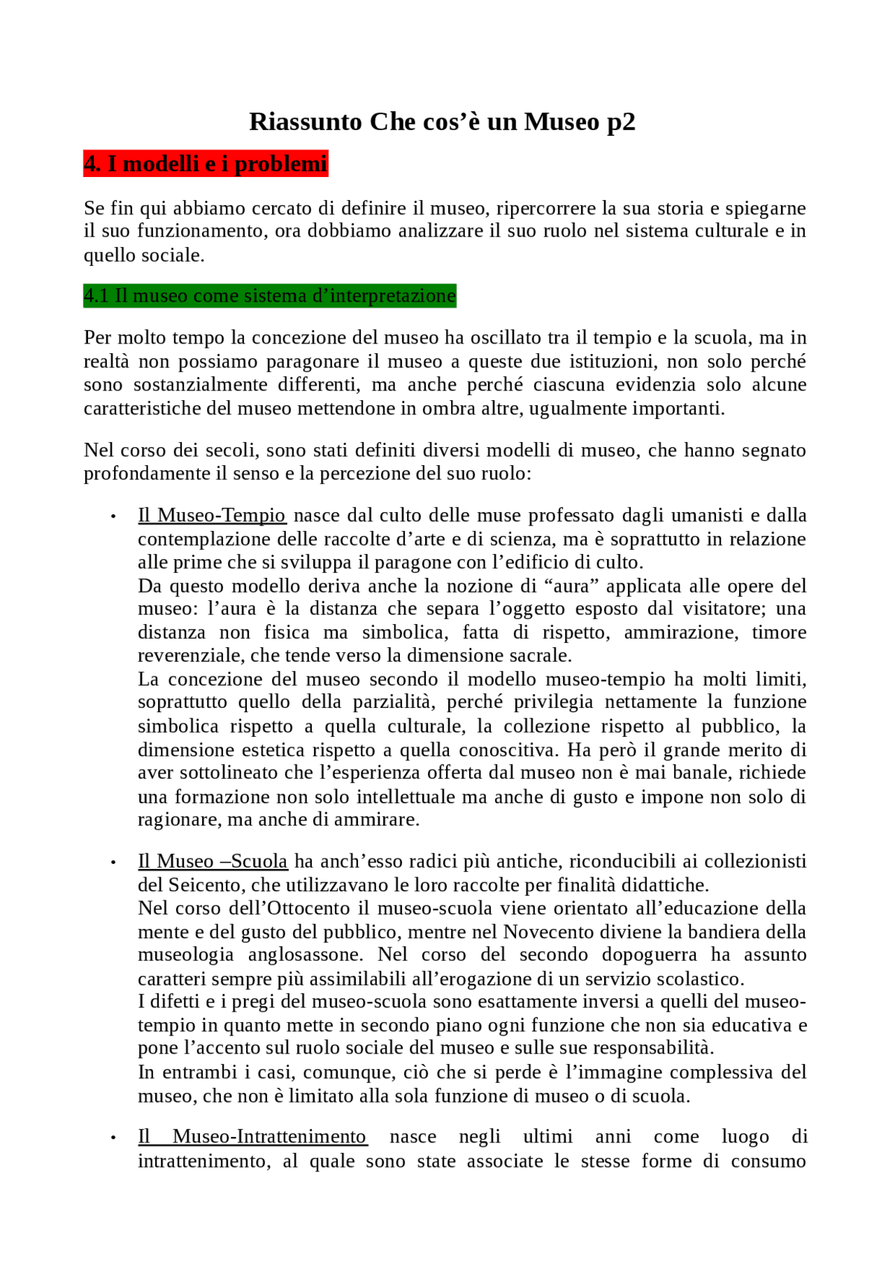 Breve Riassunto Che Cosè Un Museo Parte 2 Docsity