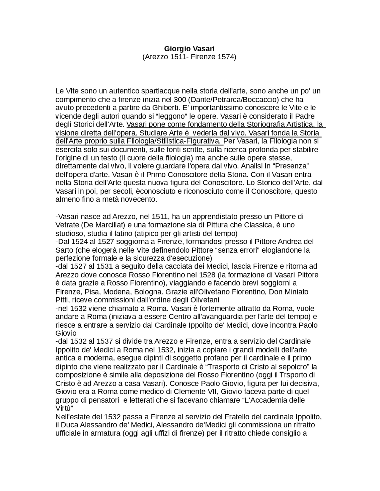 Appunti Sulla Vita E Opere Di Vasari Docsity