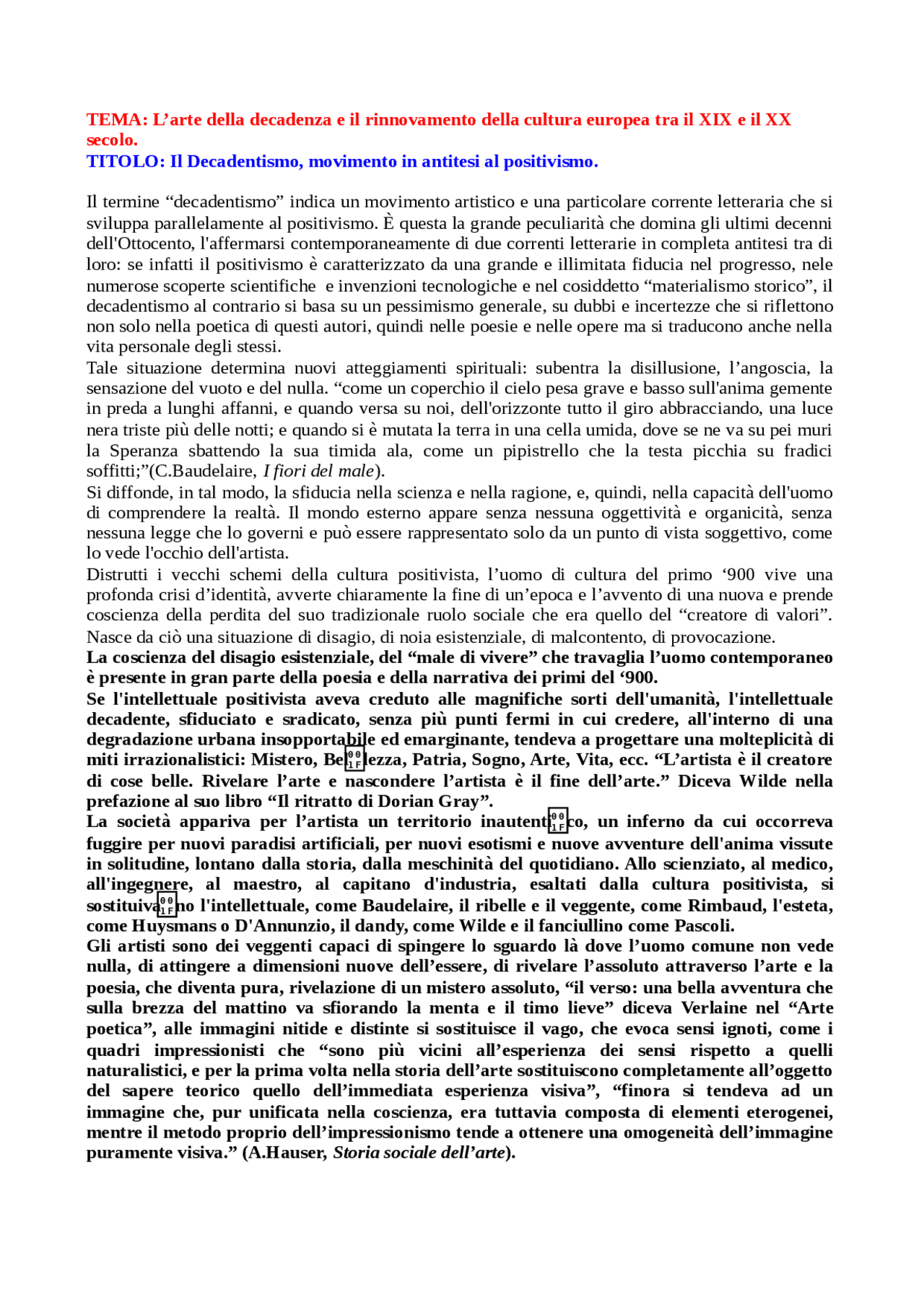 Decadentismo Riassunto Appunti Di Italiano Docsity