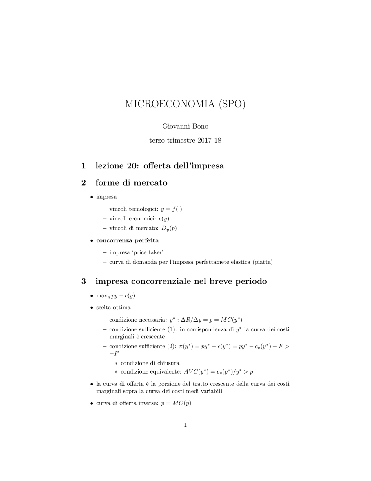 Riassunto Microeconomia Spo Unimi Docsity