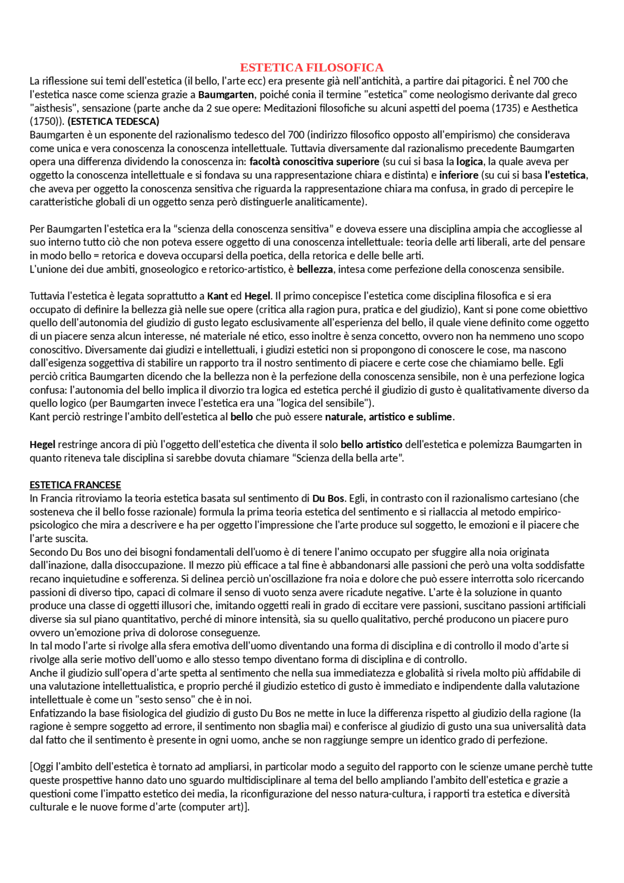 Riassunti Di Estetica Filosofica Docsity