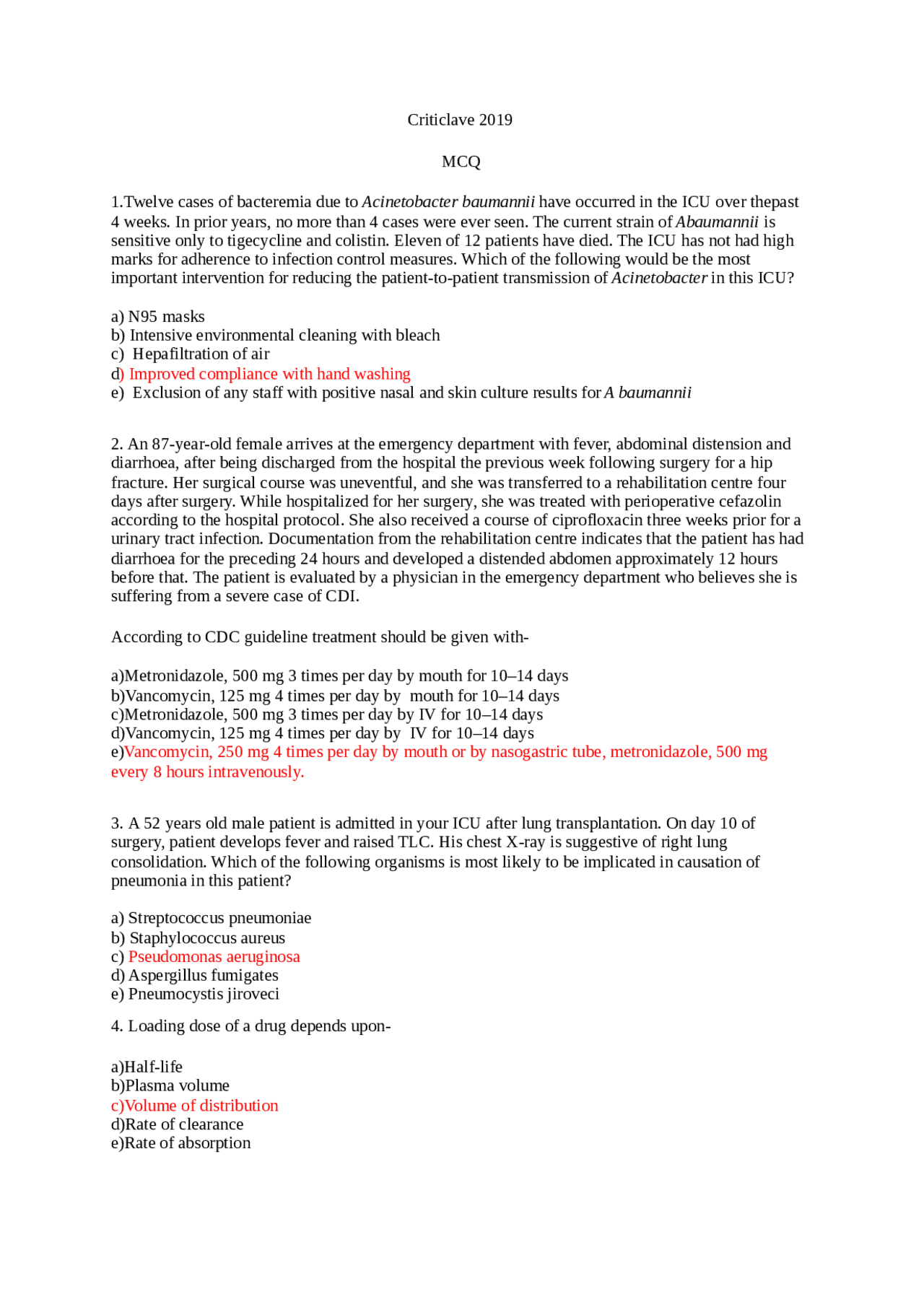 Multiple Choice QUestions on Sepsis | Exercises Medical Sciences | Docsity