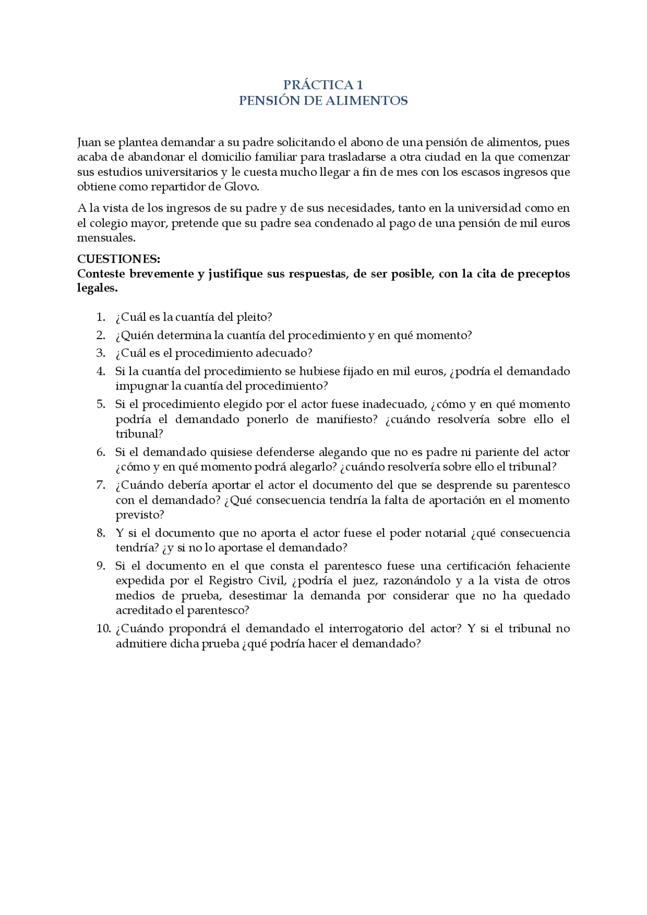Practica Procesal Ii Ejercicios De Derecho Procesal Civil Docsity