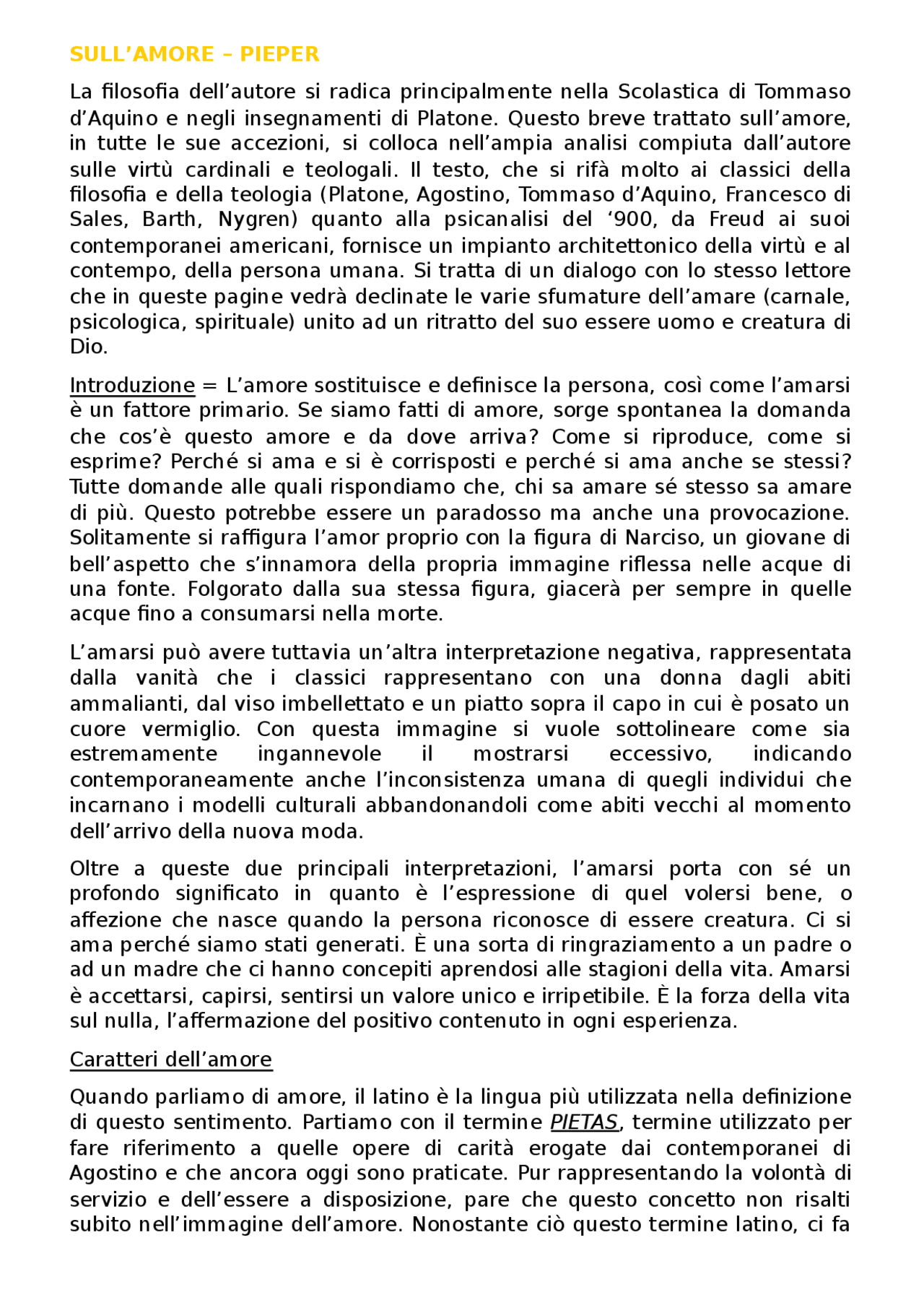 Riassunto Del Libro Sullamore Pieper Docsity