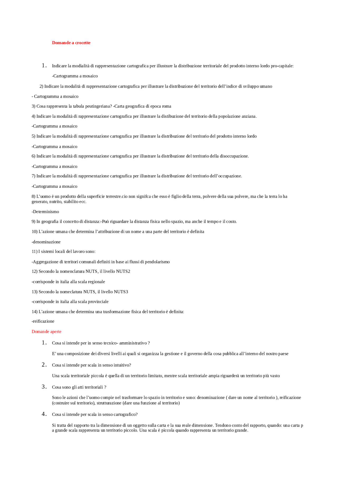 Domande e risposte geografia culturale - Docsity