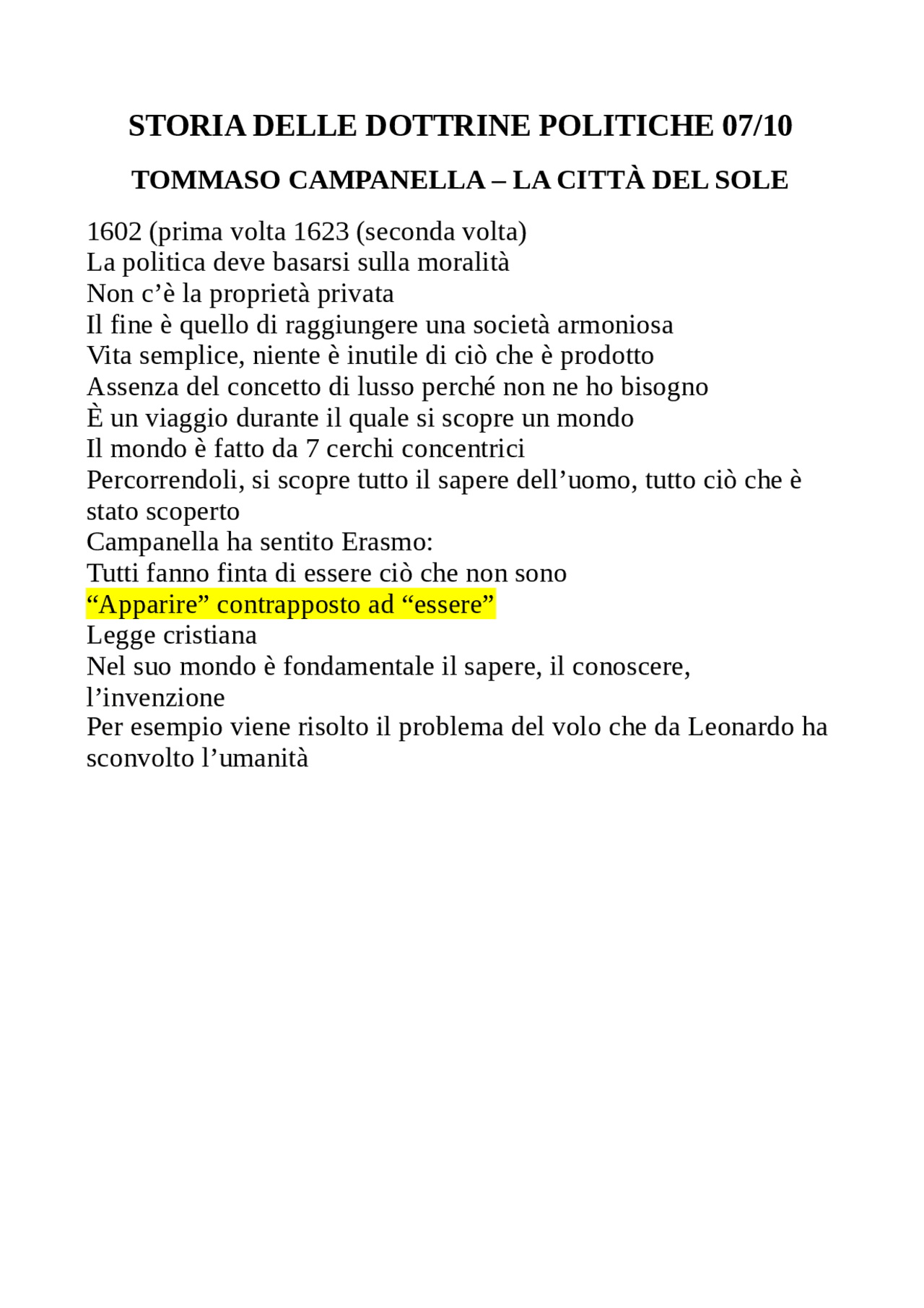 Appunti Su Tommaso Campanella Docsity