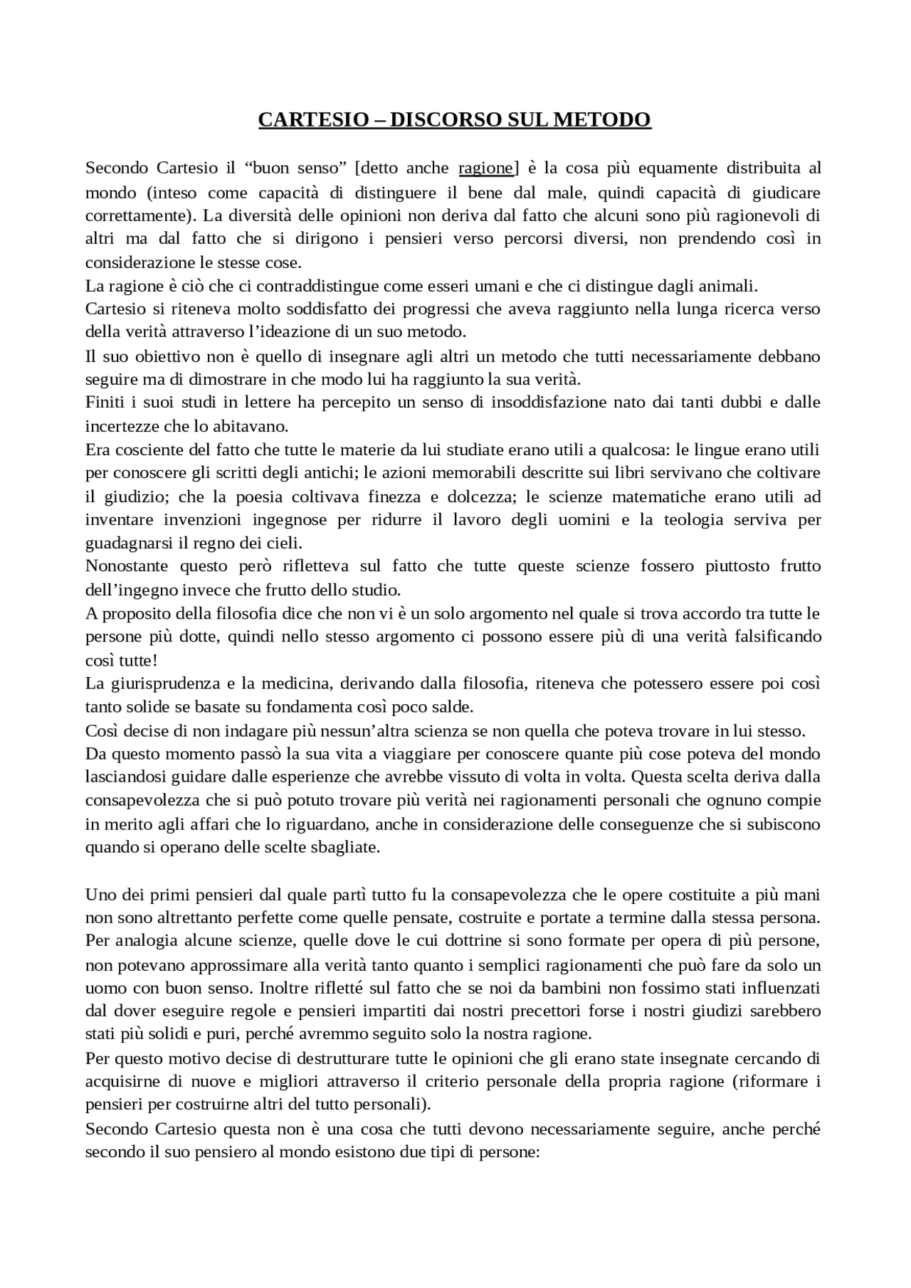 Cartesio Discorso Sul Metodo Docsity