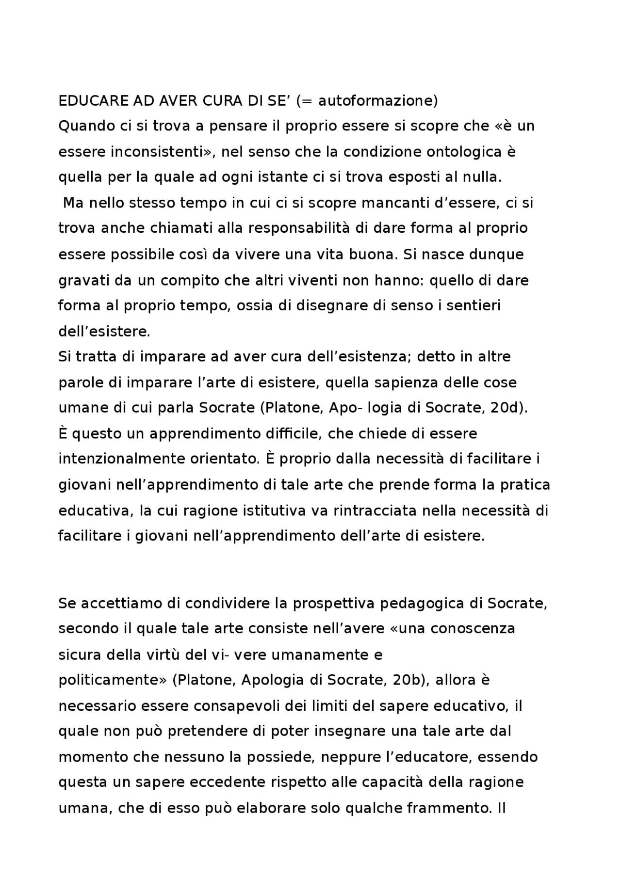 Aver Cura Di Sè Sintesi Libro Mortari Docsity