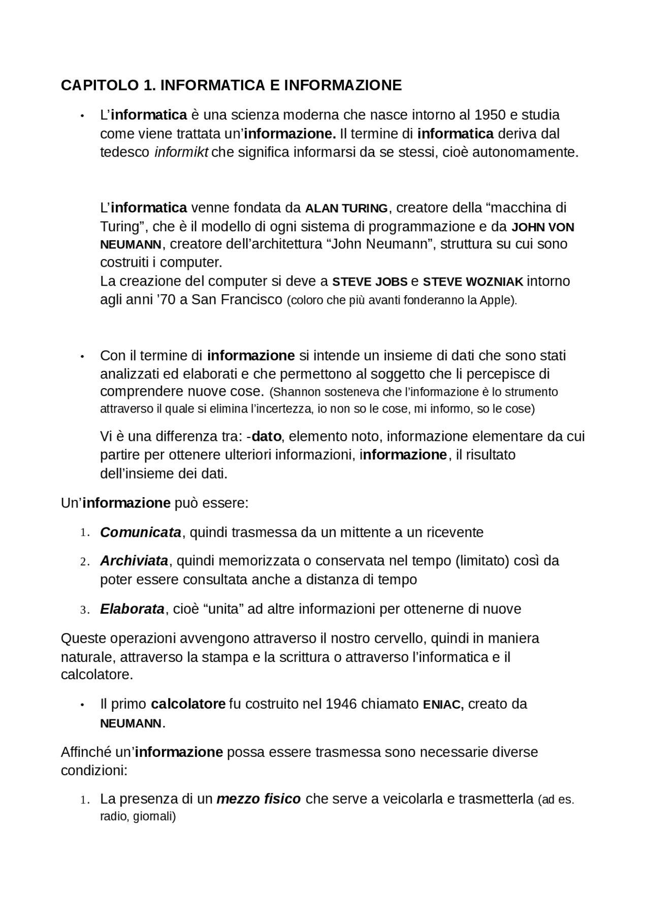 Informatica Riassunti Docsity