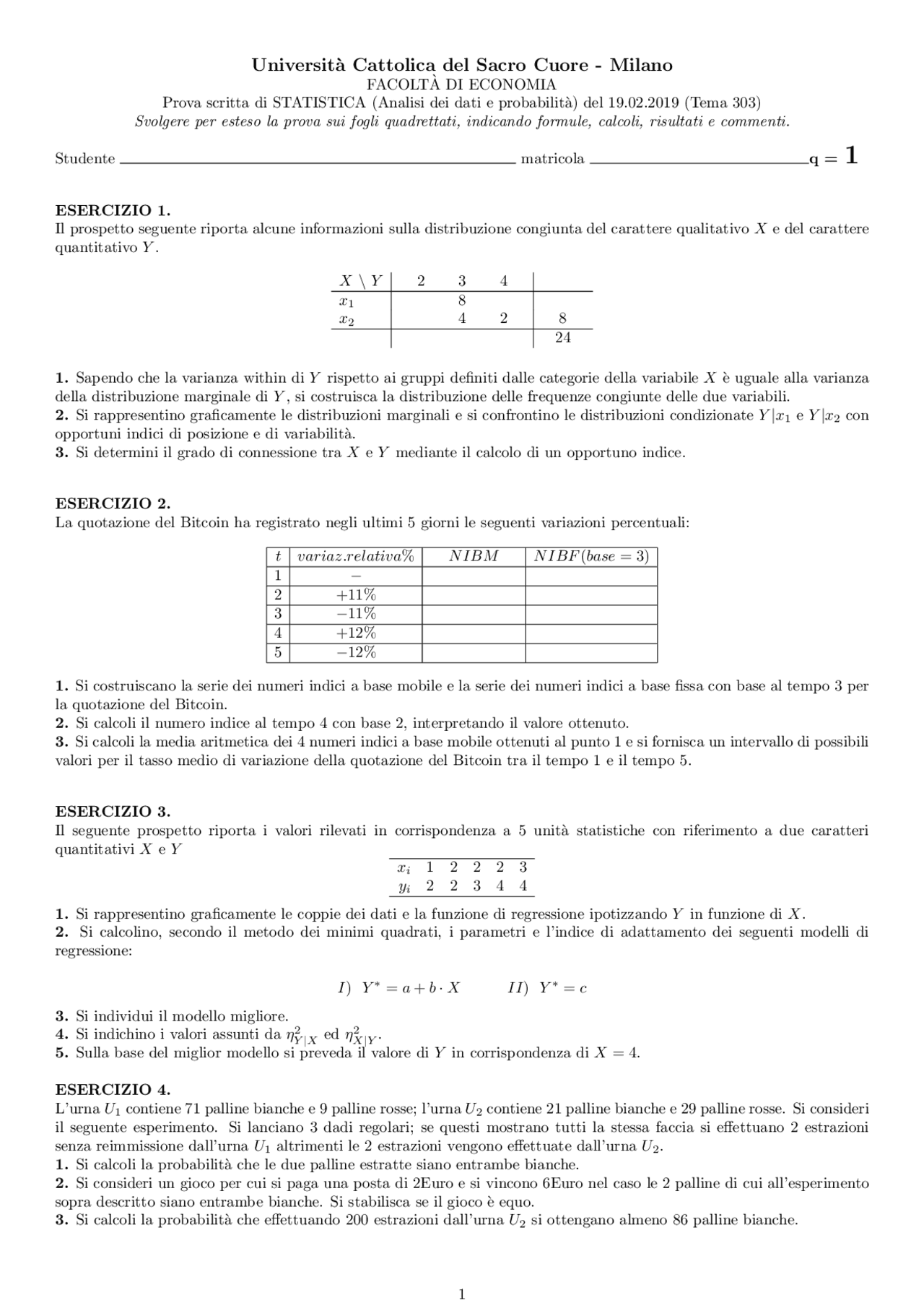 Esame Statistica 20182019 Docsity