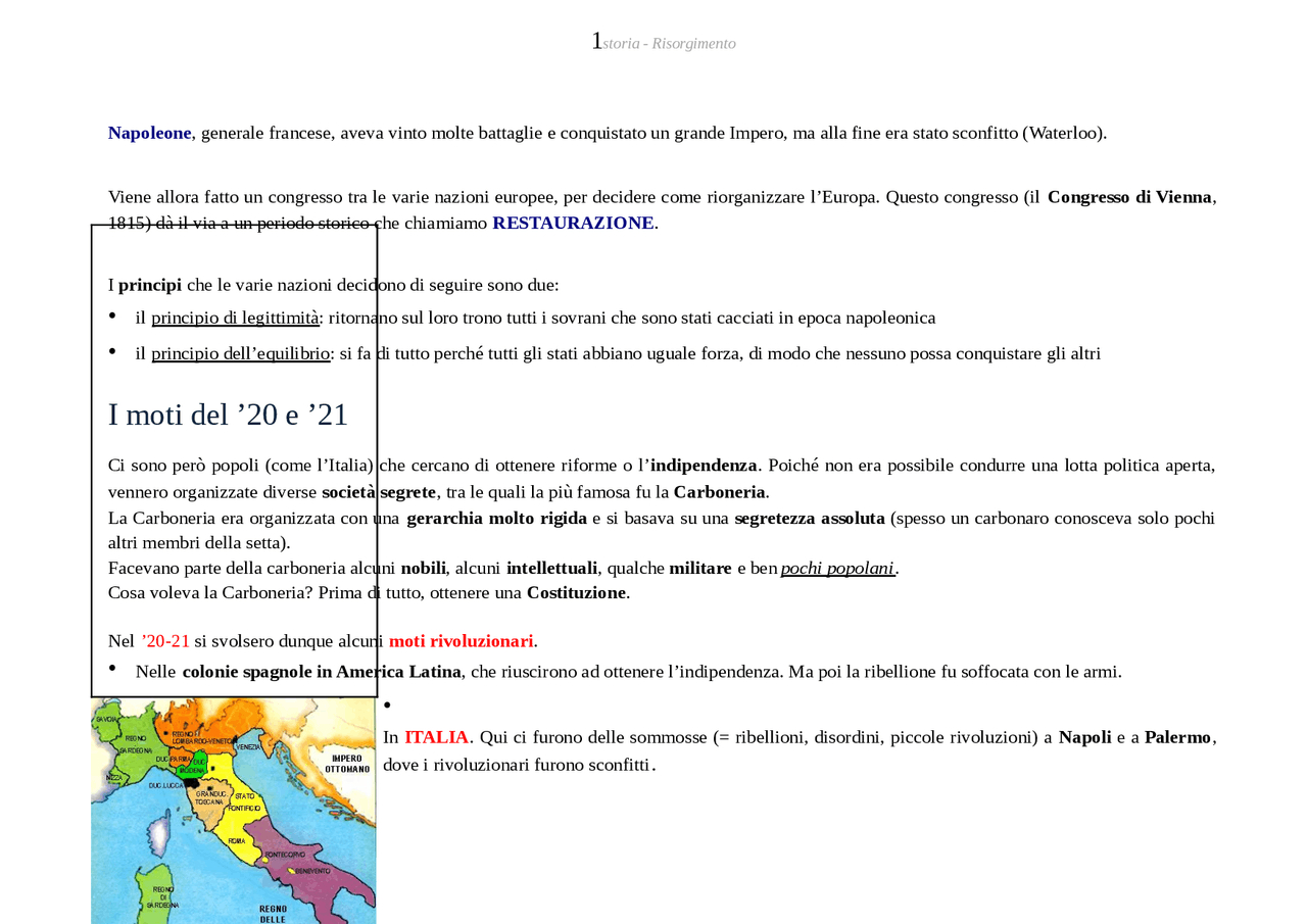 Storia Dai Moti Allunità Ditalia Docsity