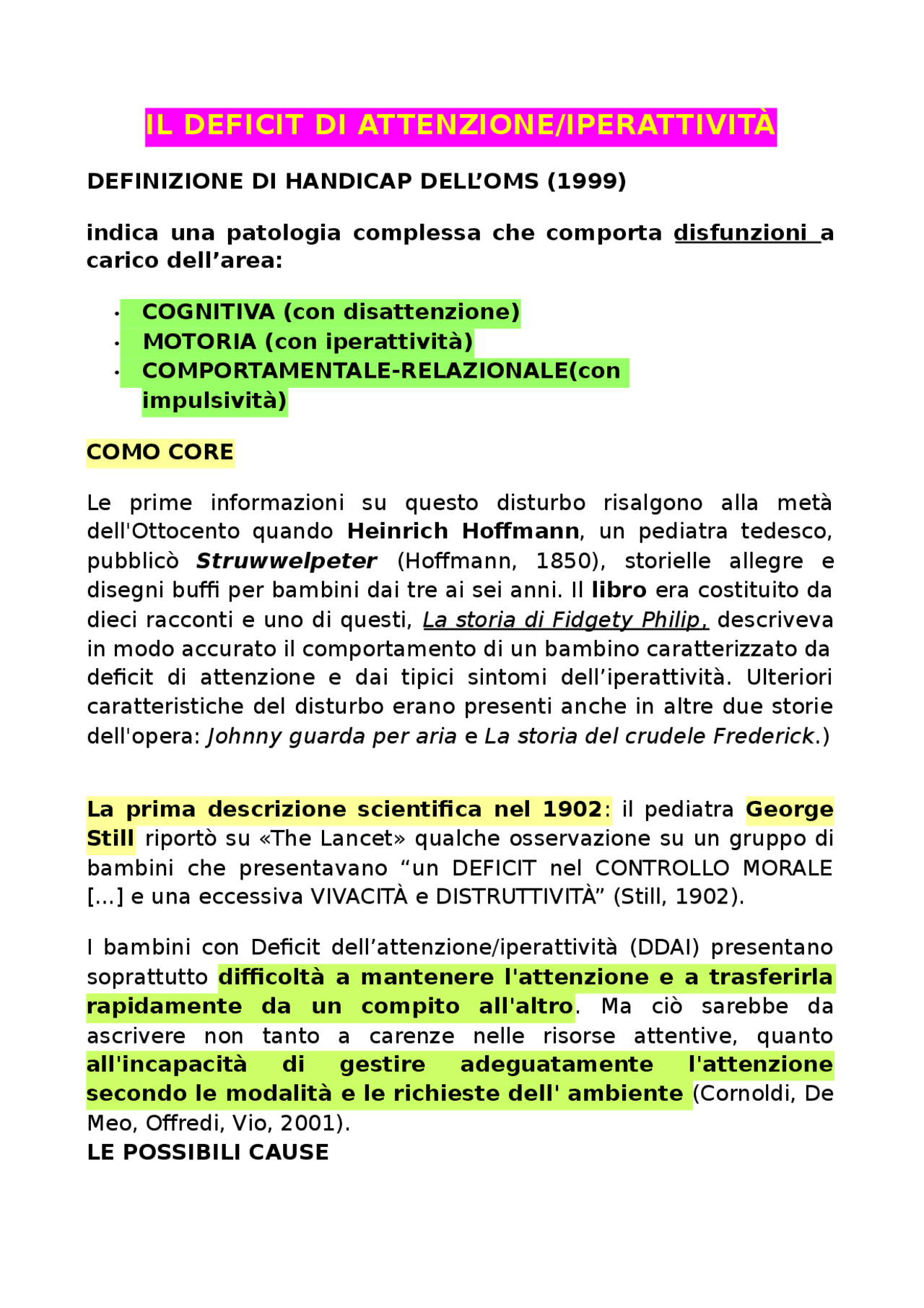 Il Deficit Di Attenzione Iperattività Docsity