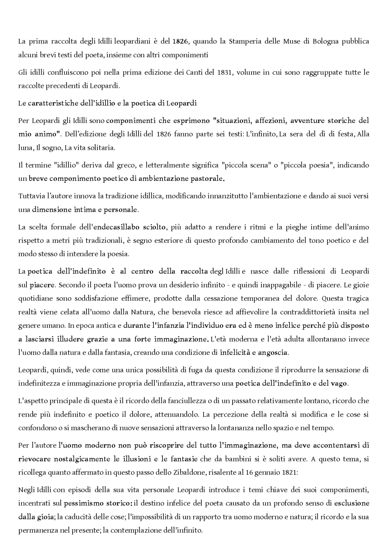 Leopardi Piccoli Idilli Docsity