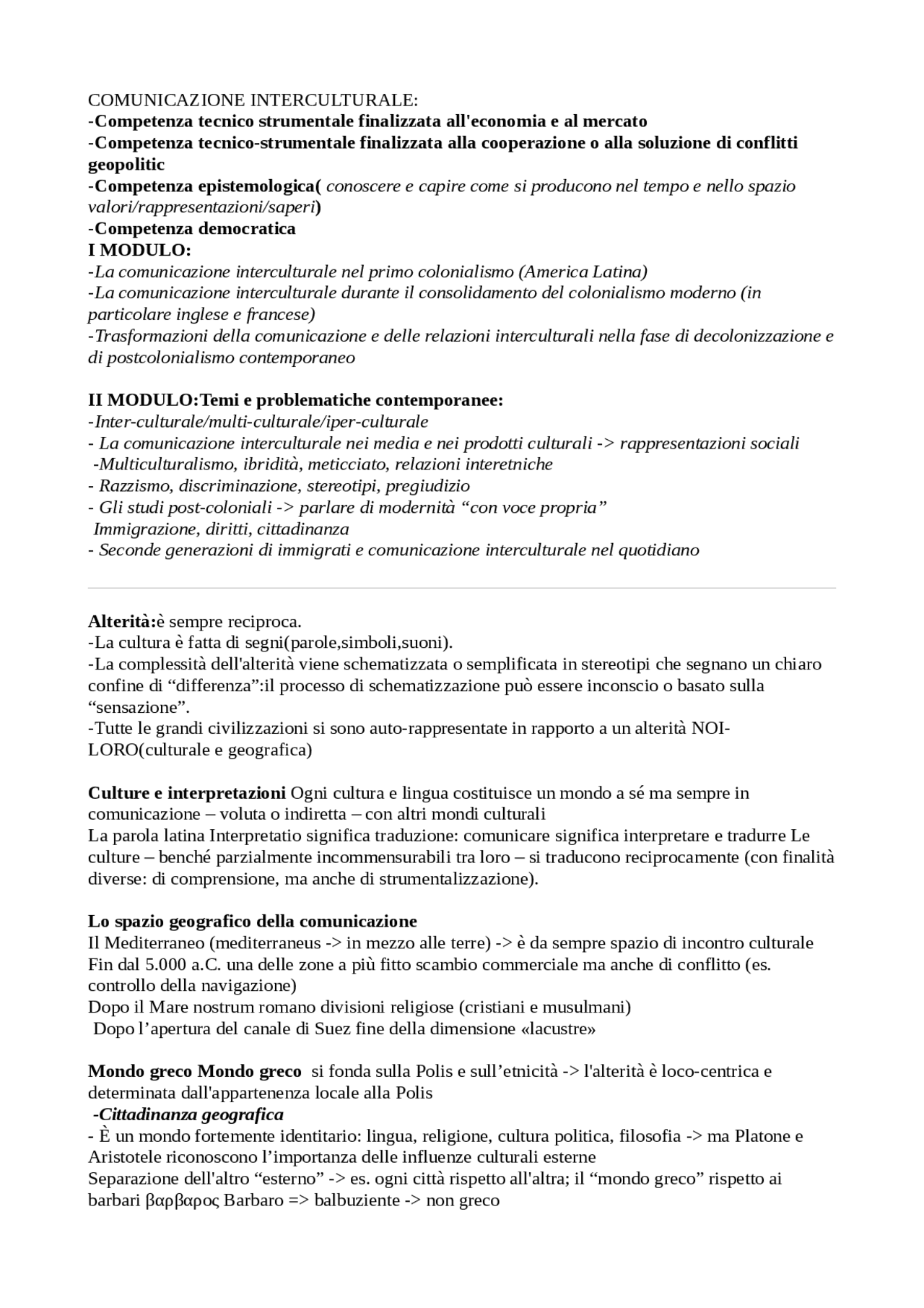 Comunicazione Interculturale Docsity