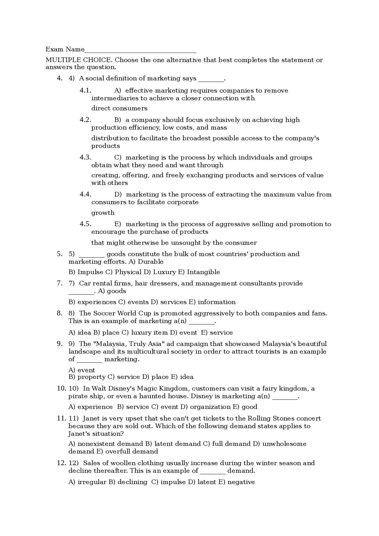 Marketing Questions Docsity