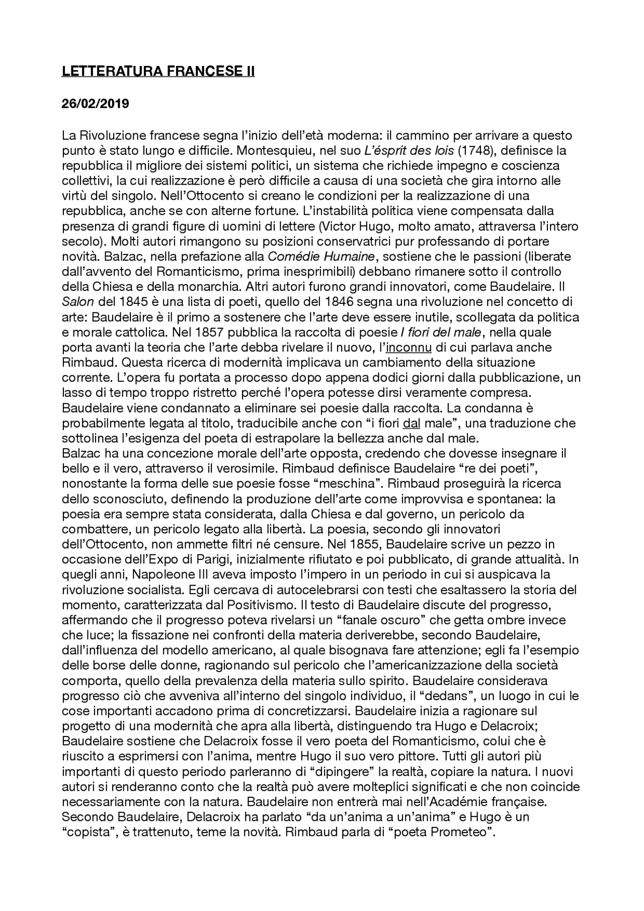 Letteratura Francese Ii Docsity