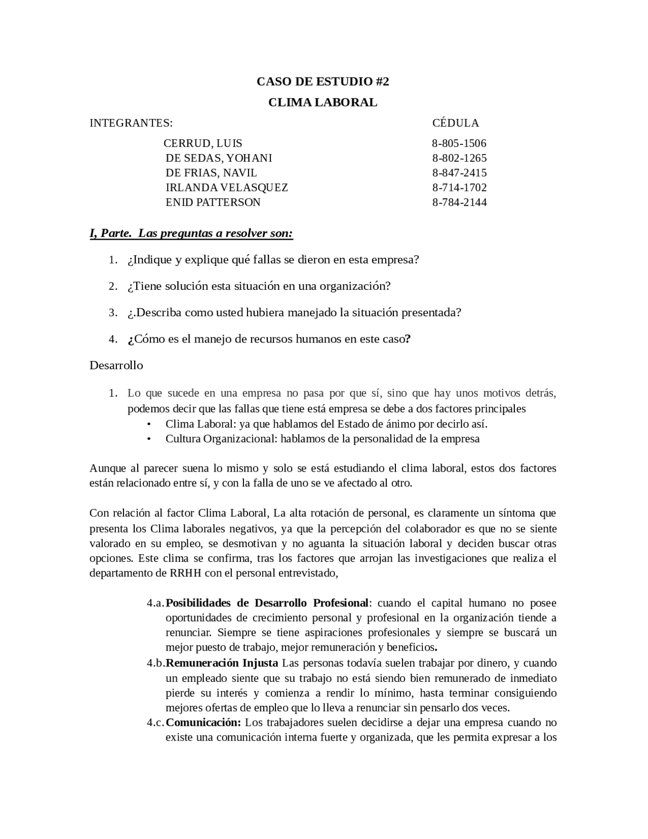 Caso De Desarrollo Organizacional Ejercicios De Desarrollo Humano