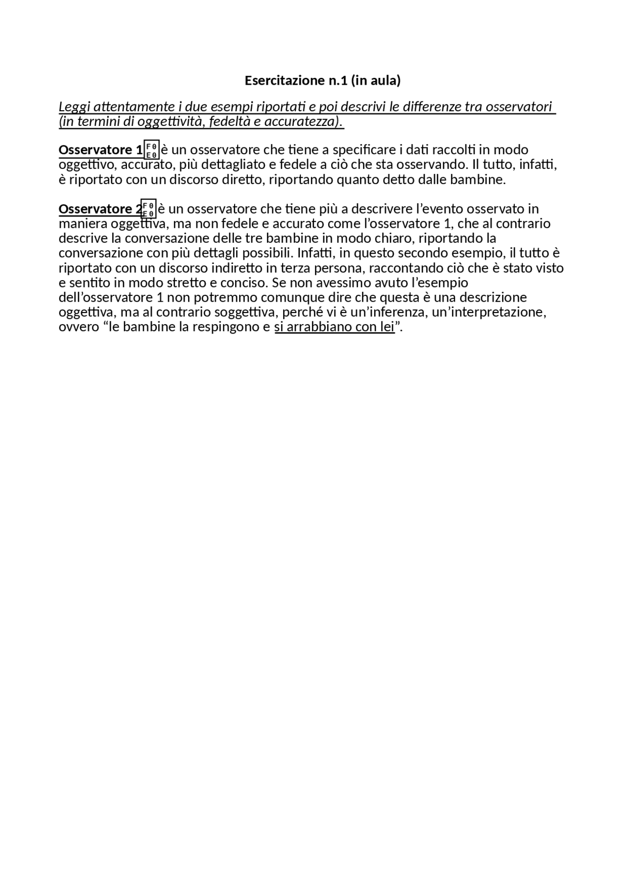 Esercitazione Modelli E Tecniche Per Osservazione Del Comportamento