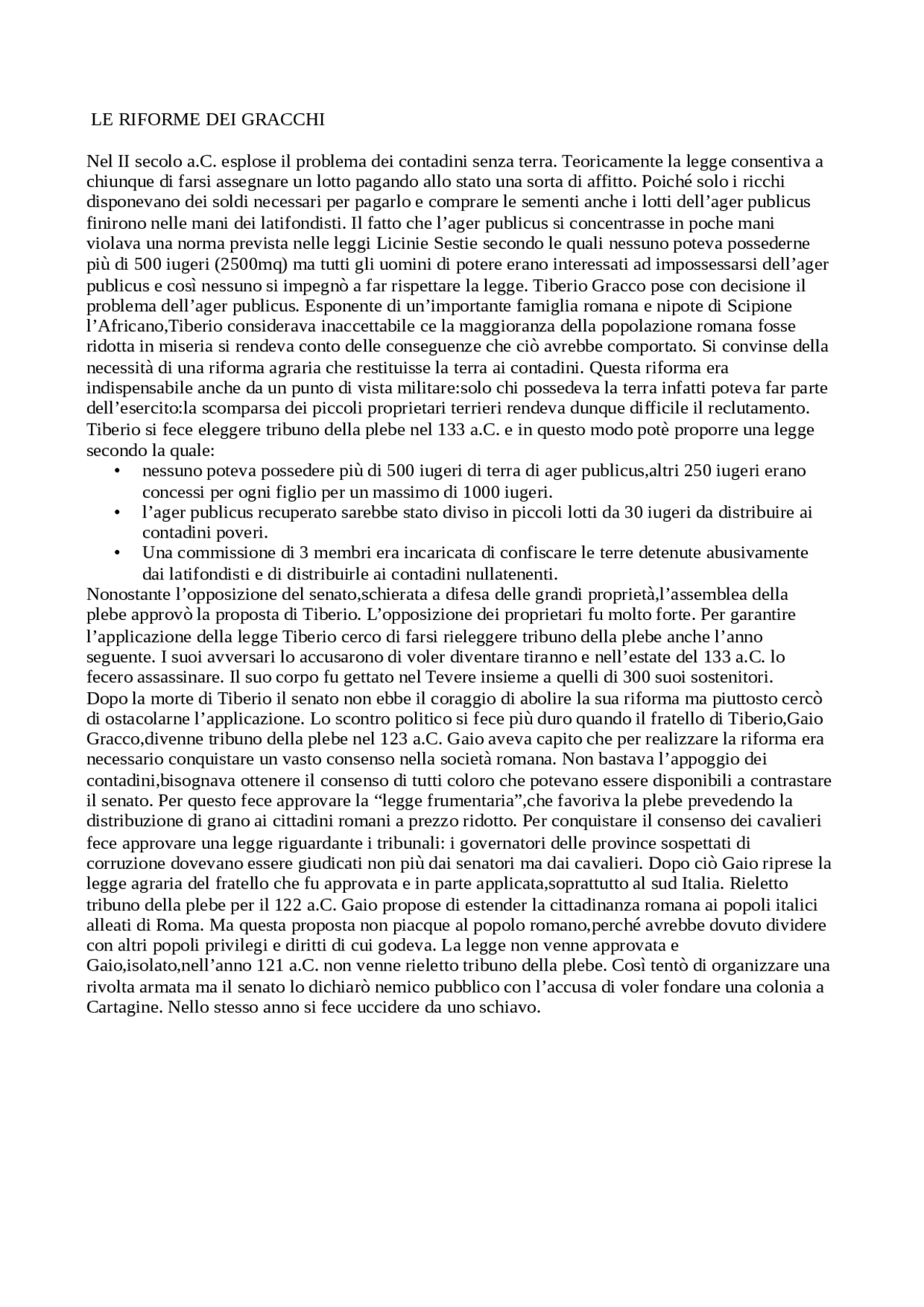 Riforme Dei Gracchi Roma Docsity