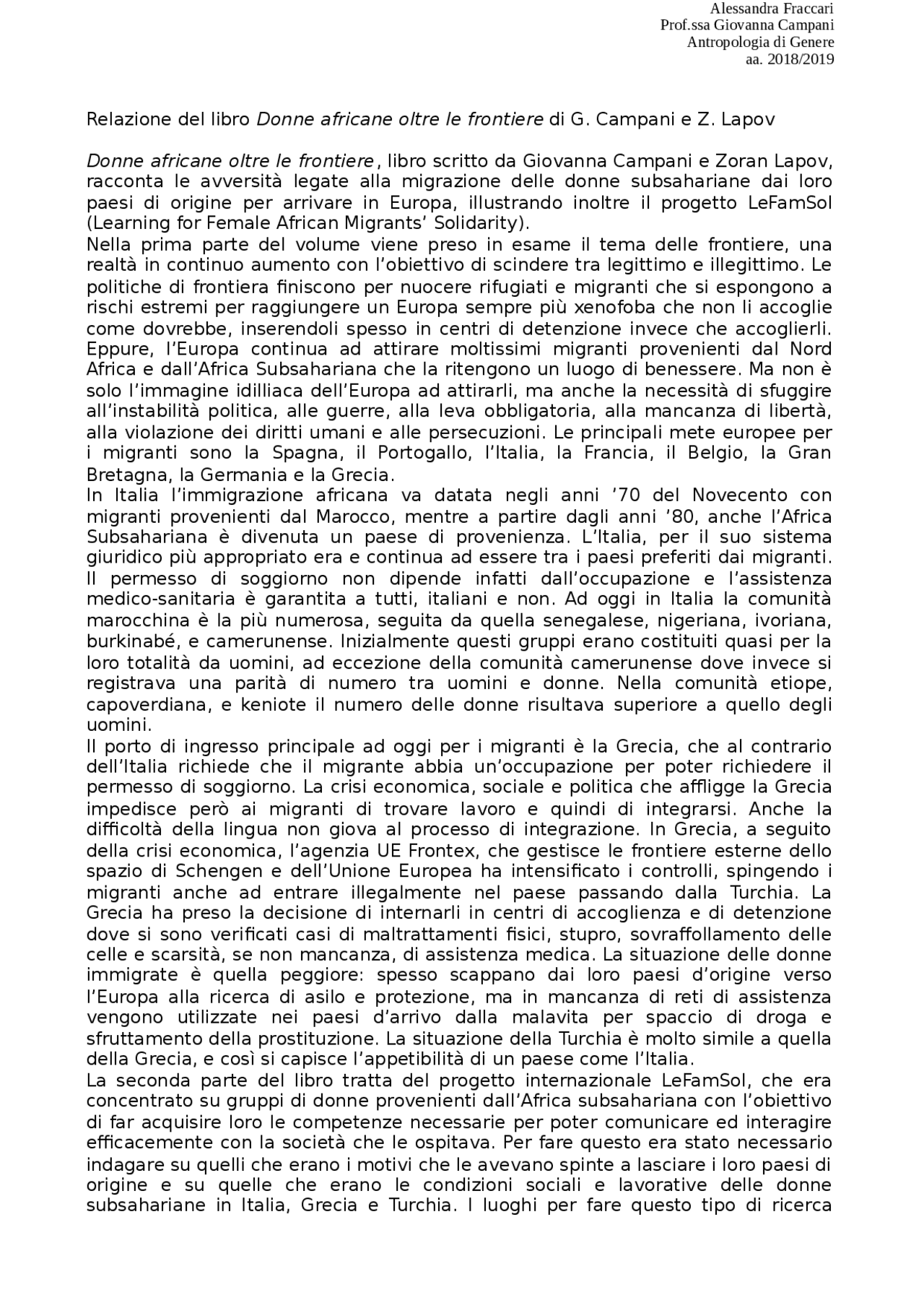 Donne Africane Oltre Le Frontiere Di G Campani E Z Lapov Docsity
