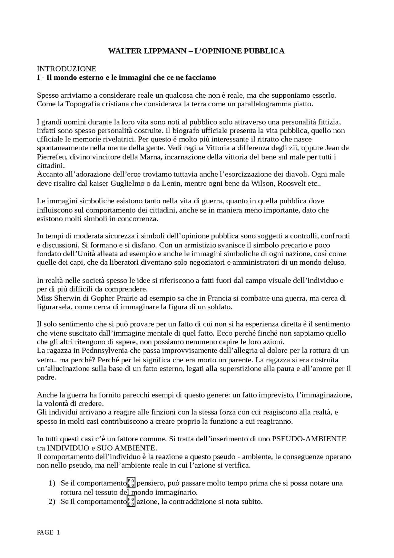 Lopinione Pubblica Di W Lippmann Docsity