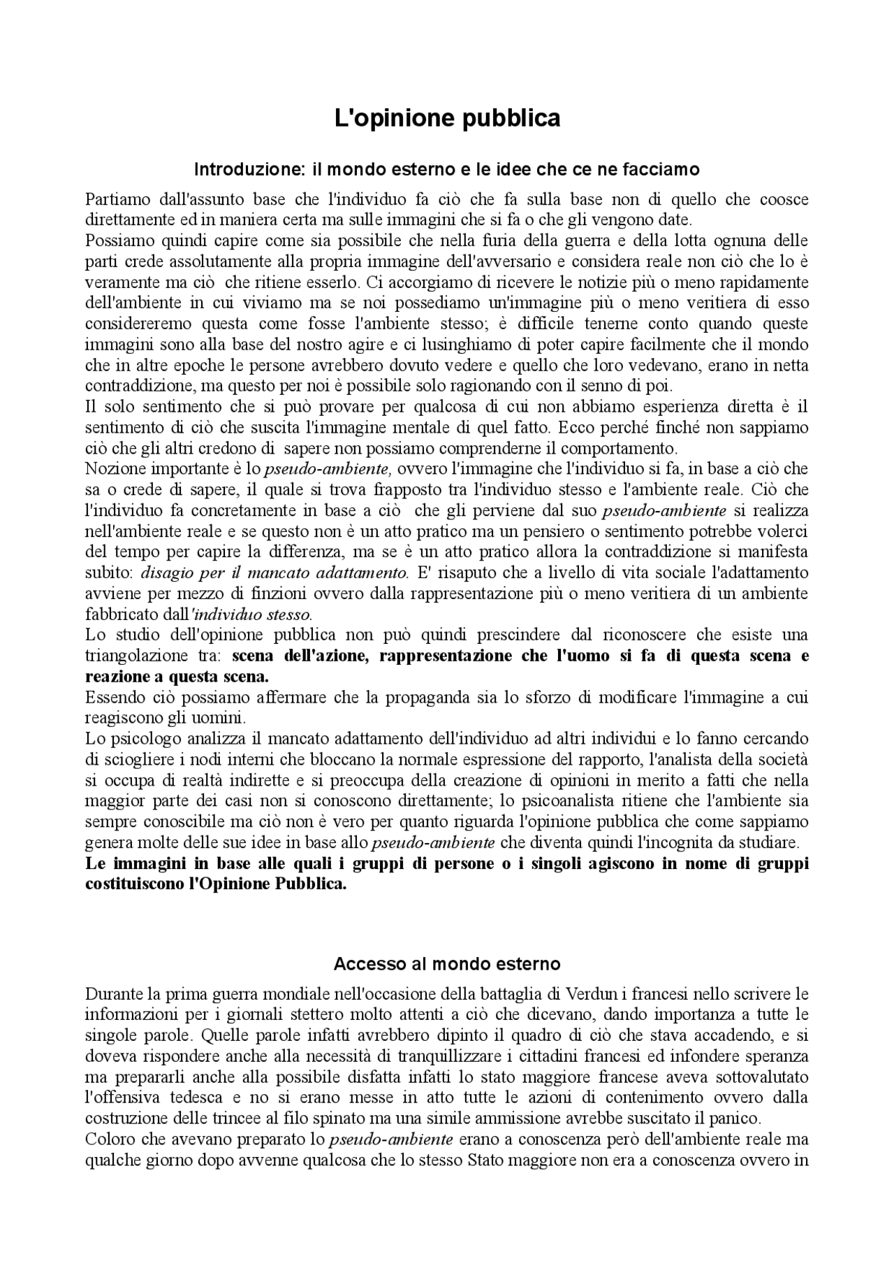 Opinione Pubblica Di W Lipmann Docsity