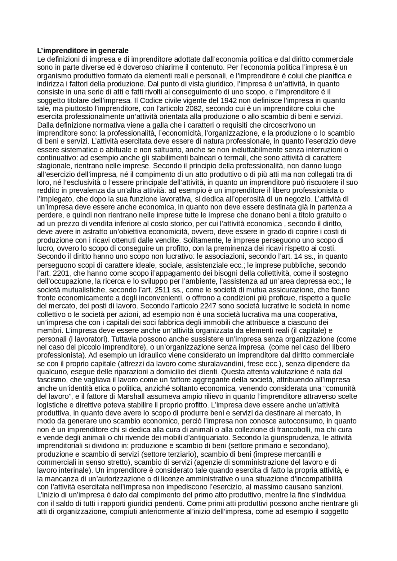 Riassunto Diritto Limprenditore Docsity