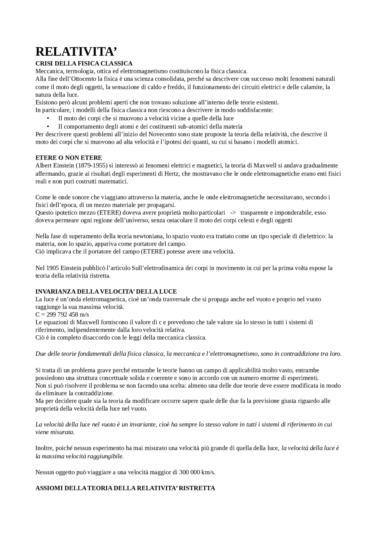 La Relatività E Einstein Fisica Docsity