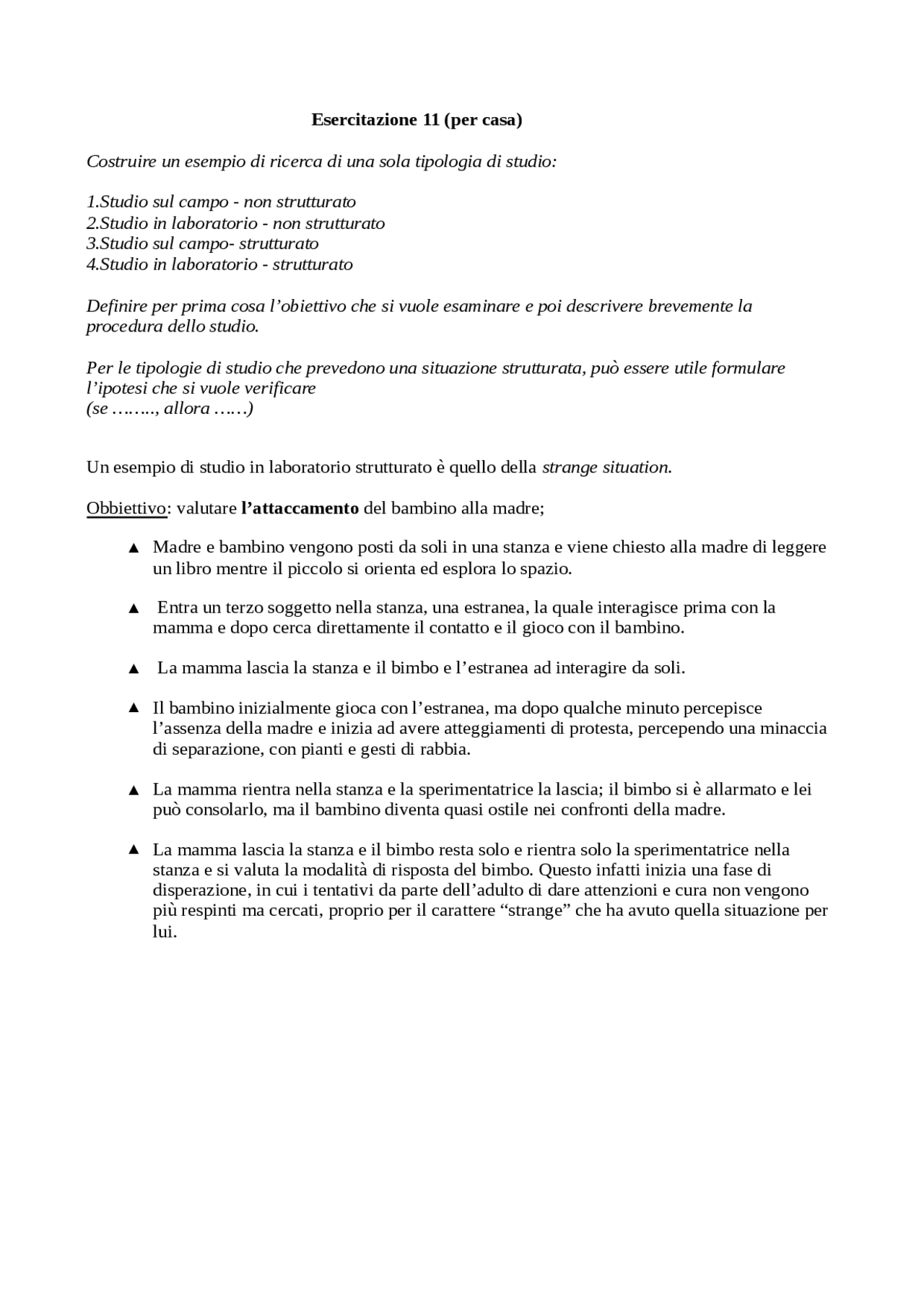 Esercitazione Modelli E Tecniche Per Osservazione Del Comportamento