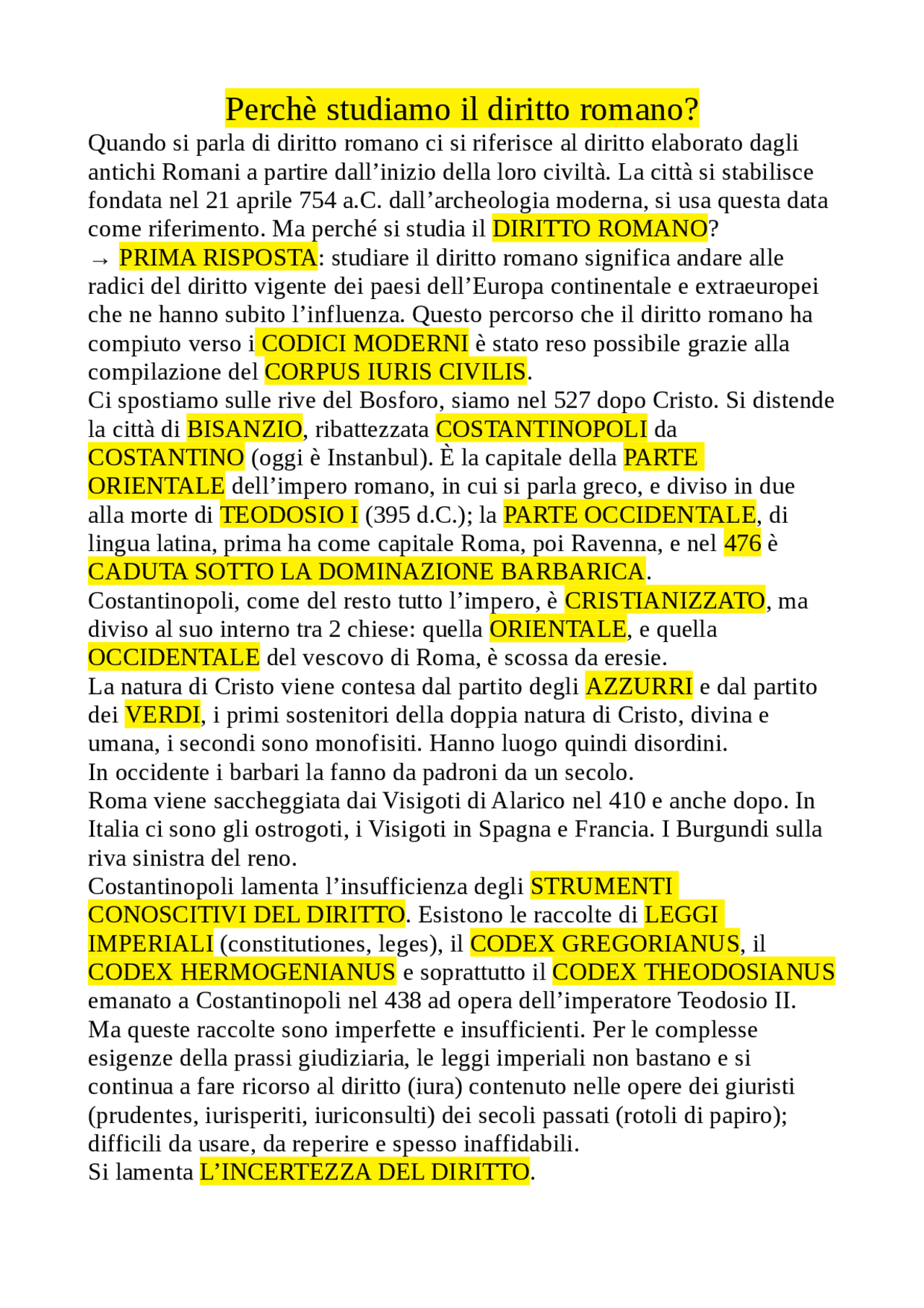 Perché studiamo il Diritto romano? - Docsity